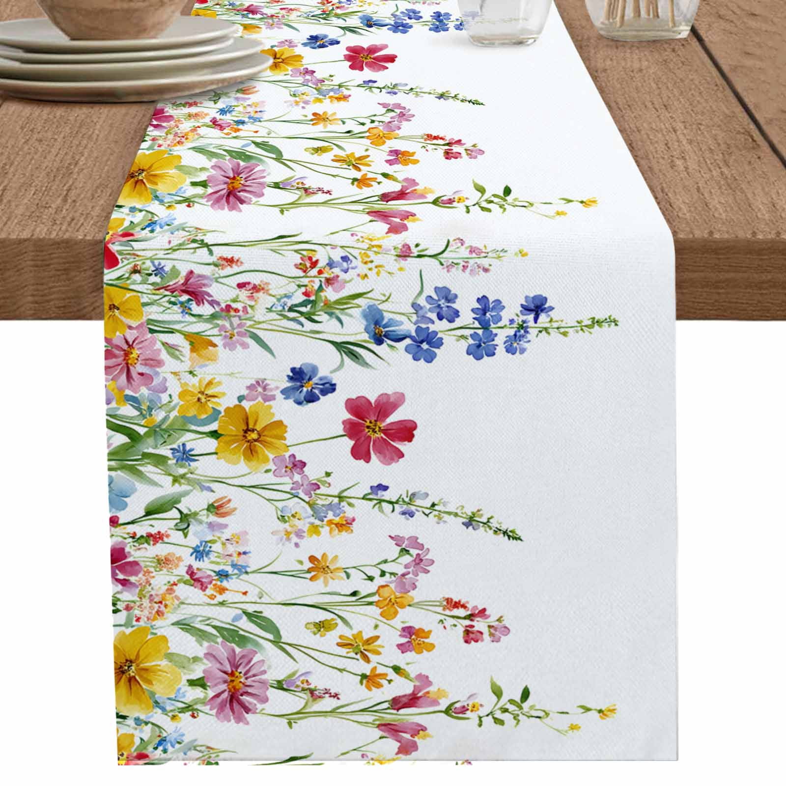 nqOlkjepod Spring Floral Table Runner 72 Inches Long Farmhouse Dress ...