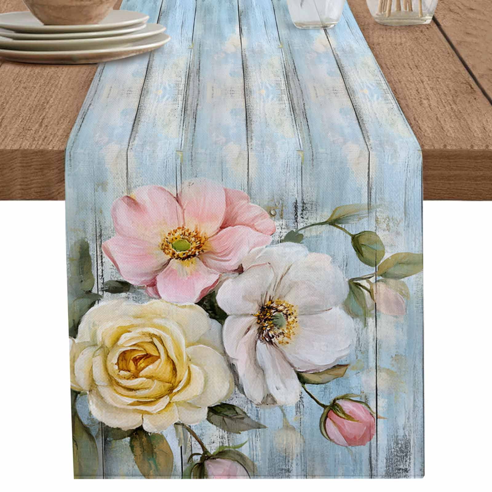nqOlkjepod Spring Flower Table Runner 120 Inches Long Farmhouse Dress ...