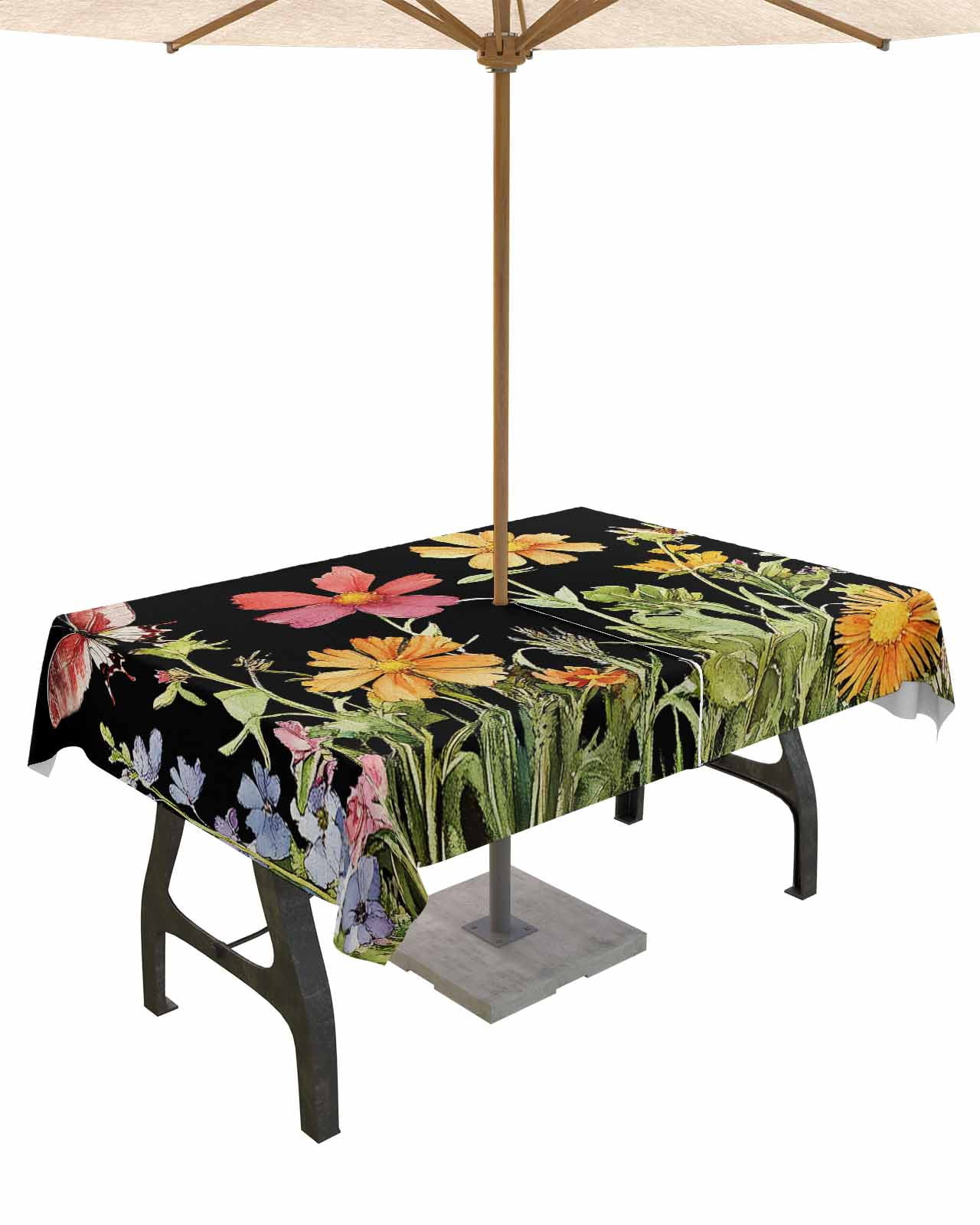 nqOlkjepod Spring Flowers Botanical Outdoor Tablecloth with Umbrella ...