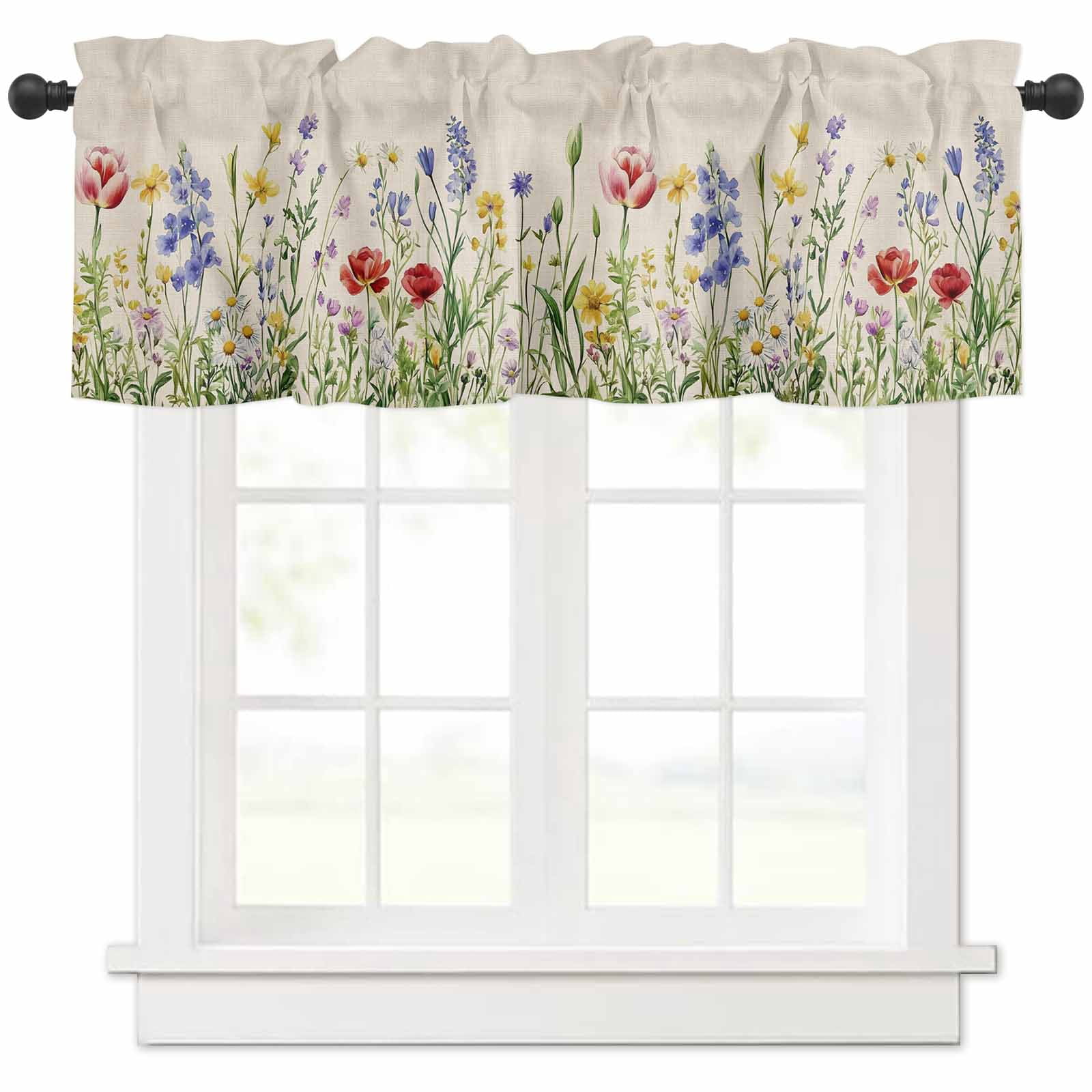 nqOlkjepod Spring Flowers Farmhouse Short Window Curtain Valances ...