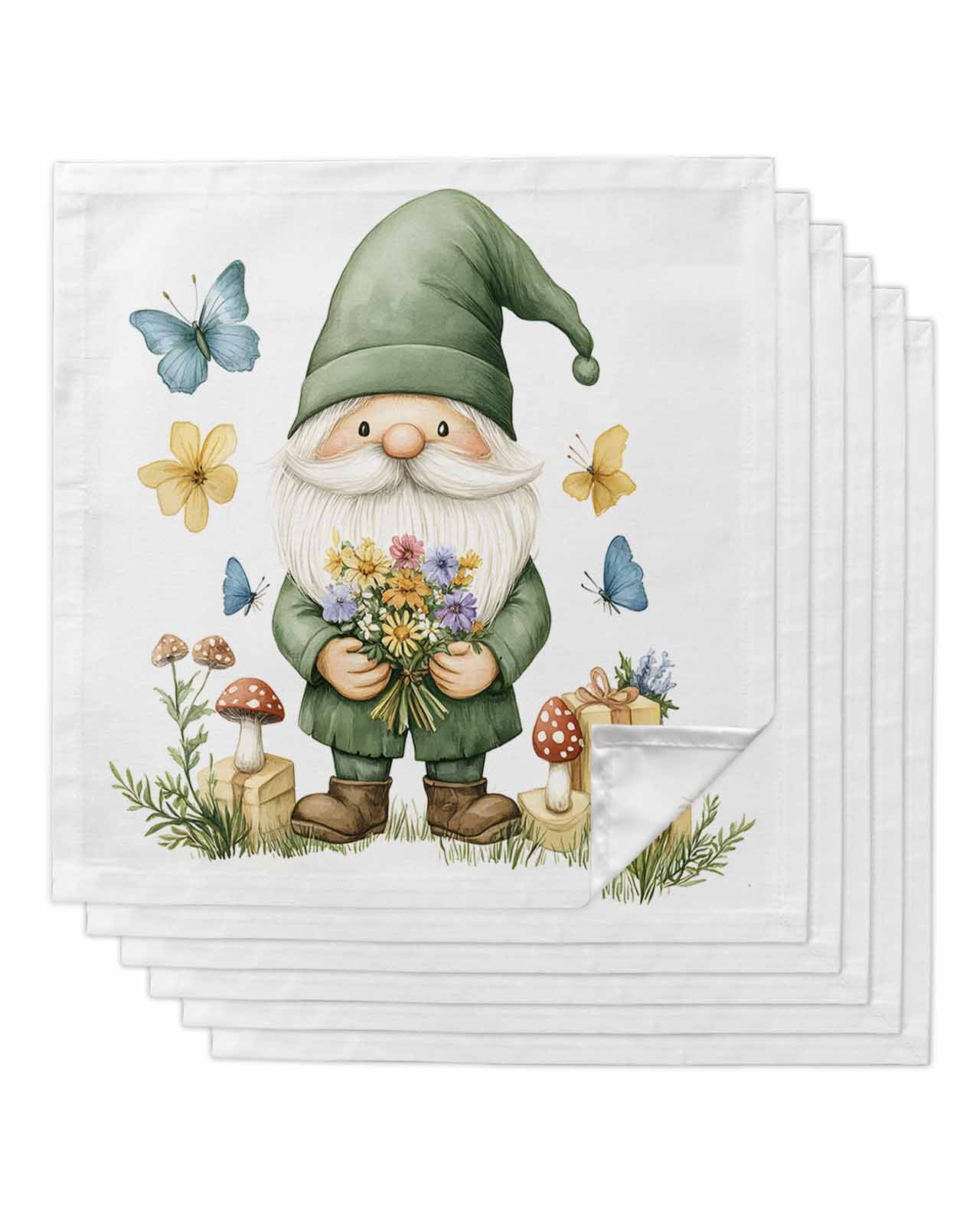nqOlkjepod Spring Green Gnomes Cloth Napkins Set of 6 Reusable Dinner ...
