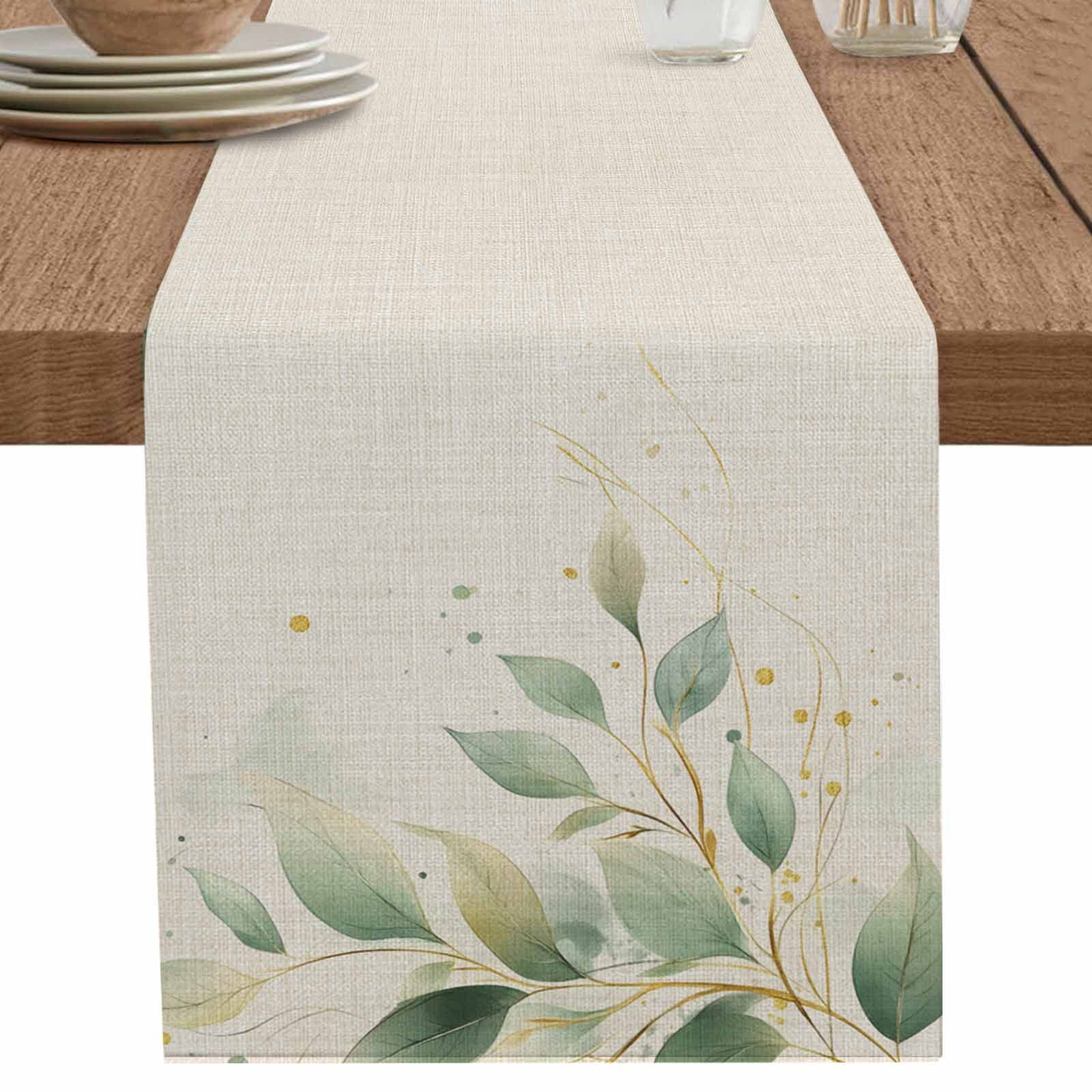 nqOlkjepod Spring Green Leaves Table Runner 72 Inches Long Farmhouse ...