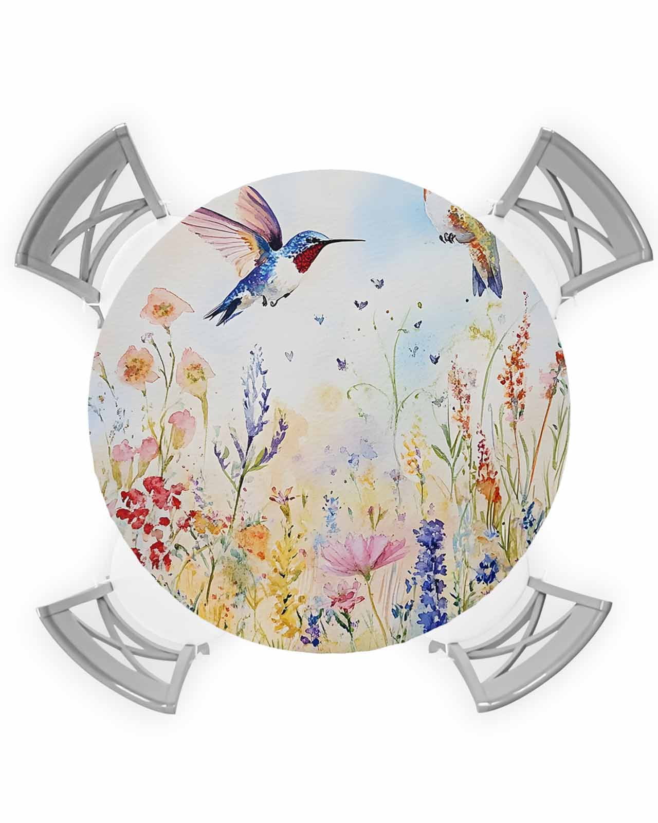 nqOlkjepod Spring Hummingbird Floral Round Tablecloth, Fitted Table ...