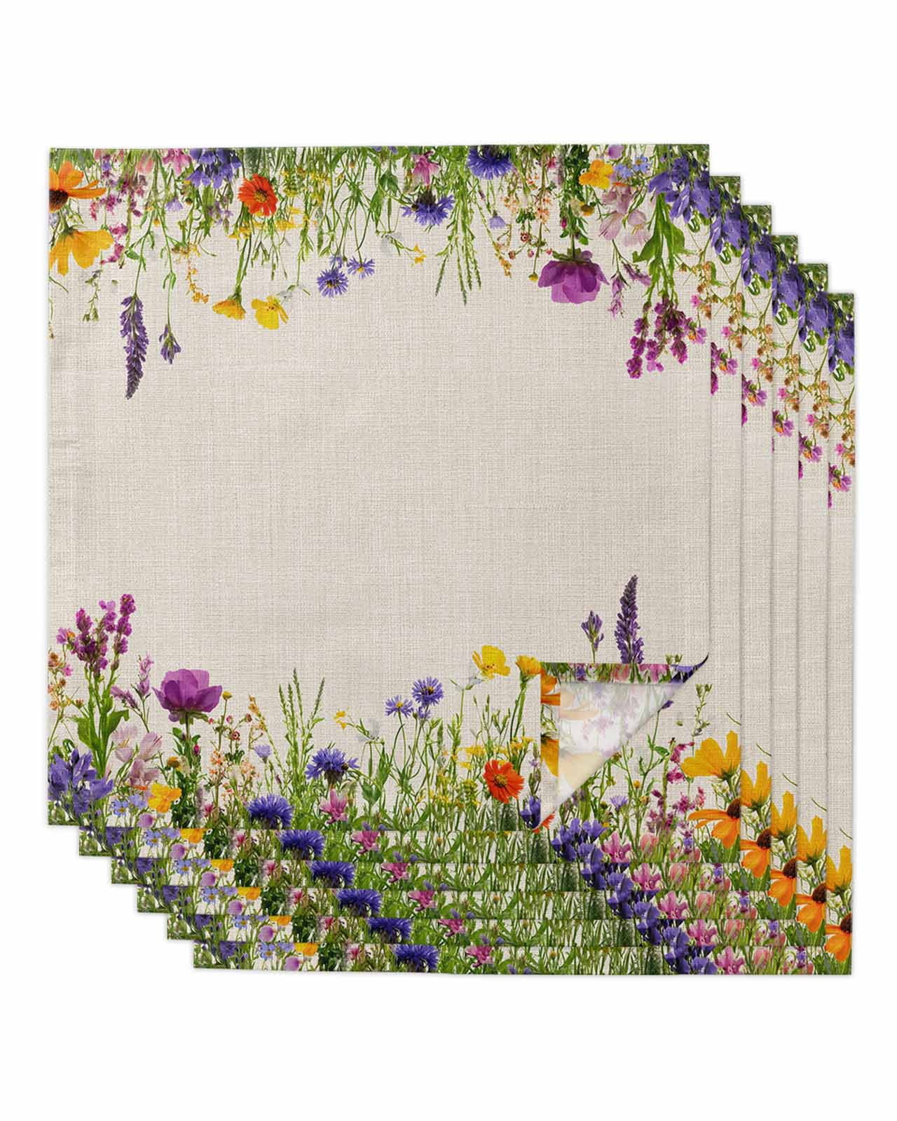 nqOlkjepod Spring Purple Floral Cloth Napkins Set of 6 Reusable Dinner ...