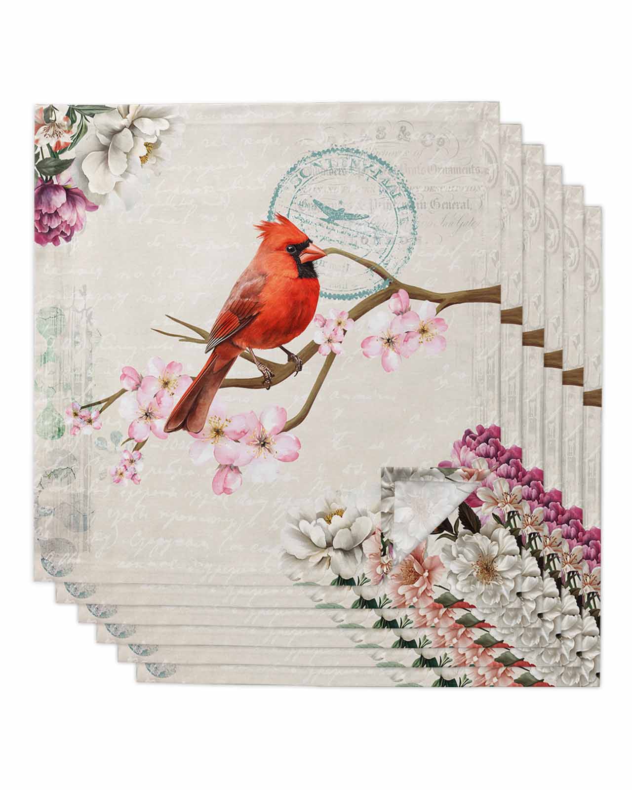 nqOlkjepod Spring Red Bird Cloth Napkins Set of 6 Reusable Dinner ...