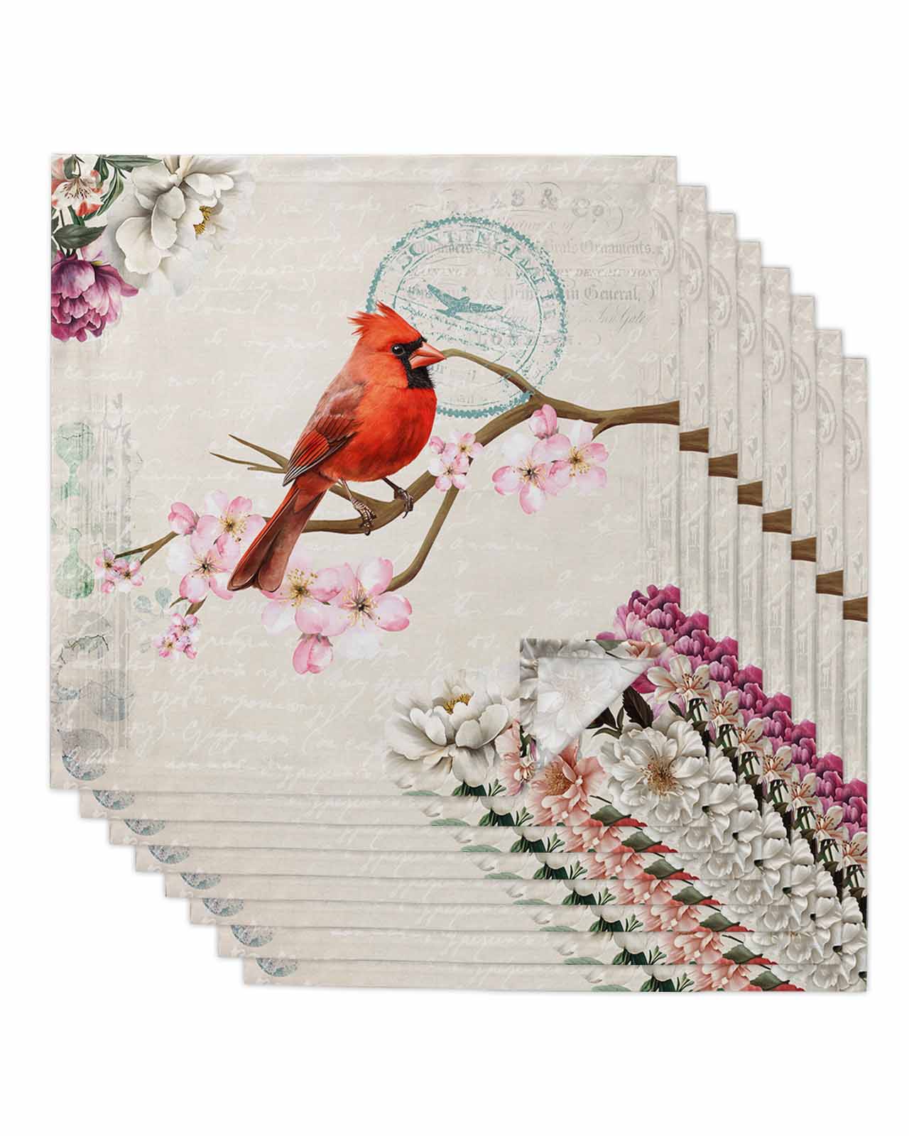 nqOlkjepod Spring Red Bird Cloth Napkins Set of 8 Reusable Dinner ...