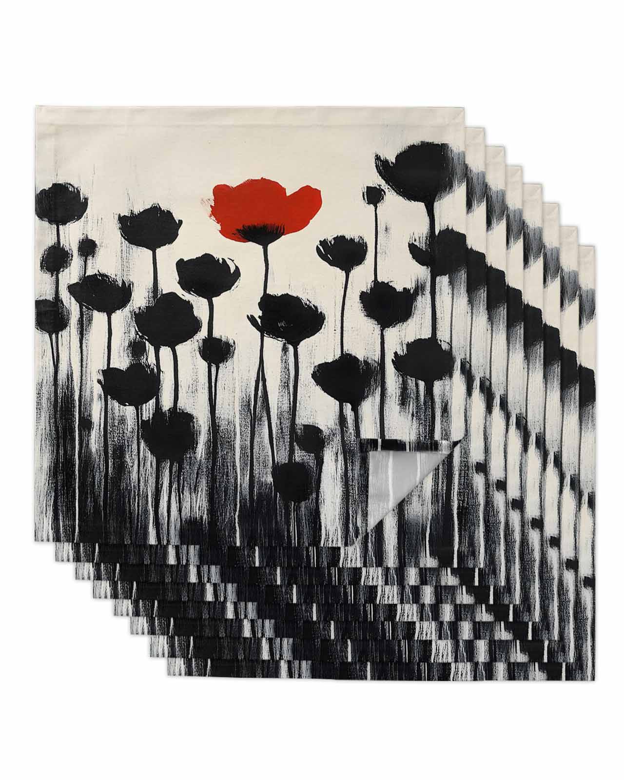 nqOlkjepod Spring Red Black Floral Cloth Napkins Set of 8 Reusable ...