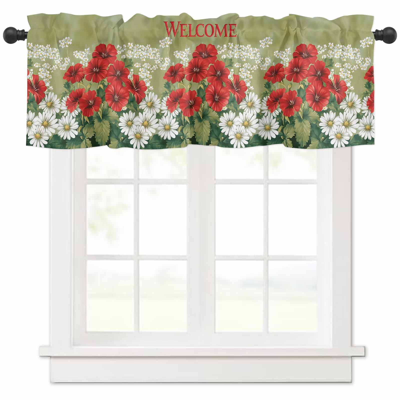nqOlkjepod Spring Summer Flower Farmhouse Short Window Curtain Valances ...