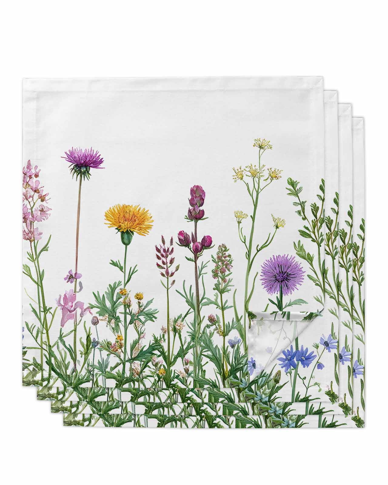 nqOlkjepod Spring Summer Flowers Cloth Napkins Set of 4 Reusable Dinner ...