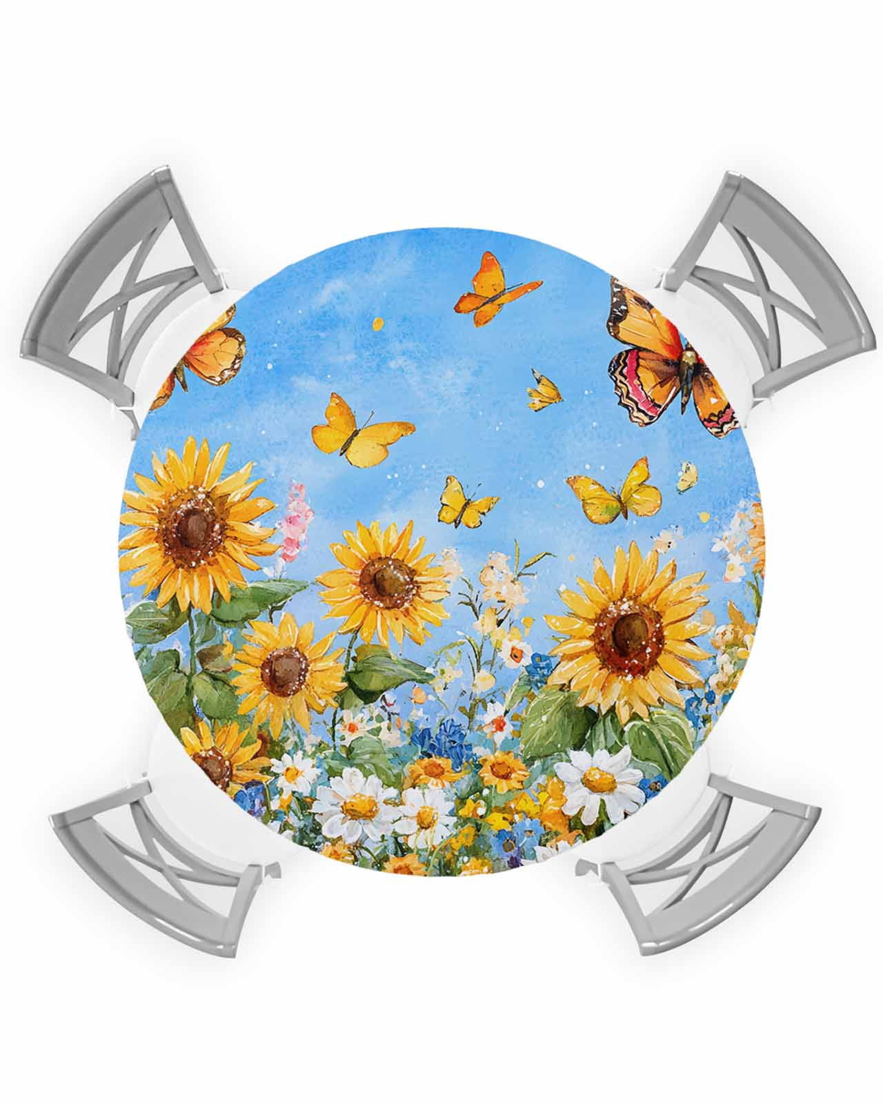 nqOlkjepod Spring Sunflower Daisy Round Tablecloth, Fitted Table Cover ...