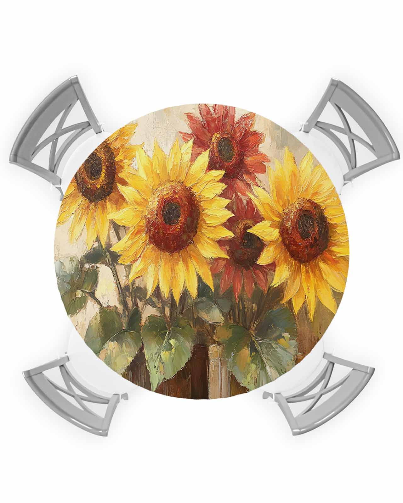 nqOlkjepod Spring Sunflowers Round Tablecloth, Fitted Table Cover with ...