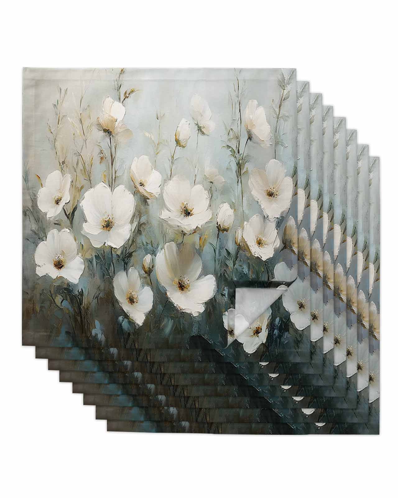 nqOlkjepod Spring White Floral Cloth Napkins Set of 8 Reusable Dinner ...