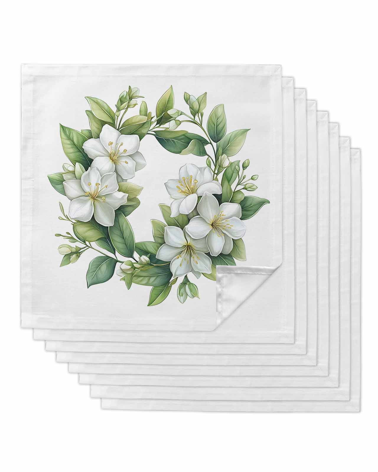 nqOlkjepod Spring White Floral Cloth Napkins Set of 8 Reusable Dinner ...