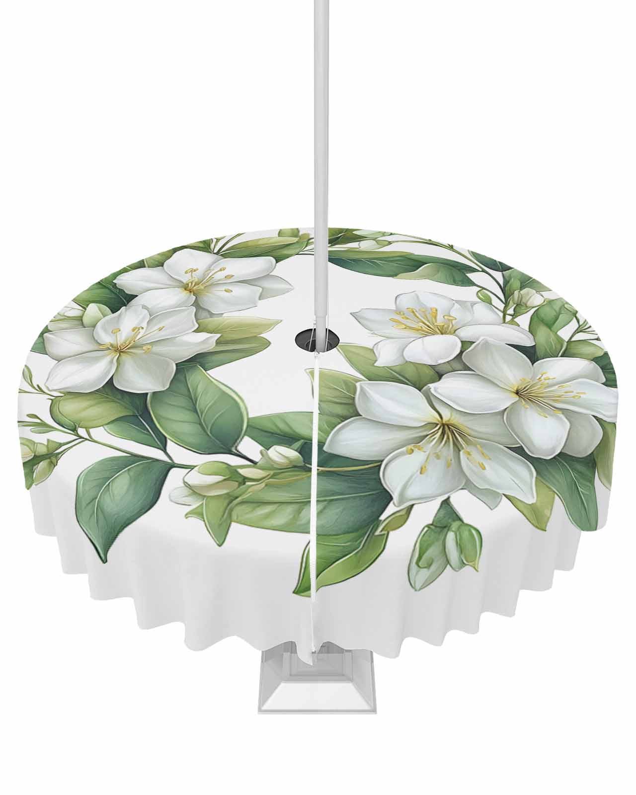 nqOlkjepod Spring White Floral Outdoor Tablecloth with Umbrella Hole ...