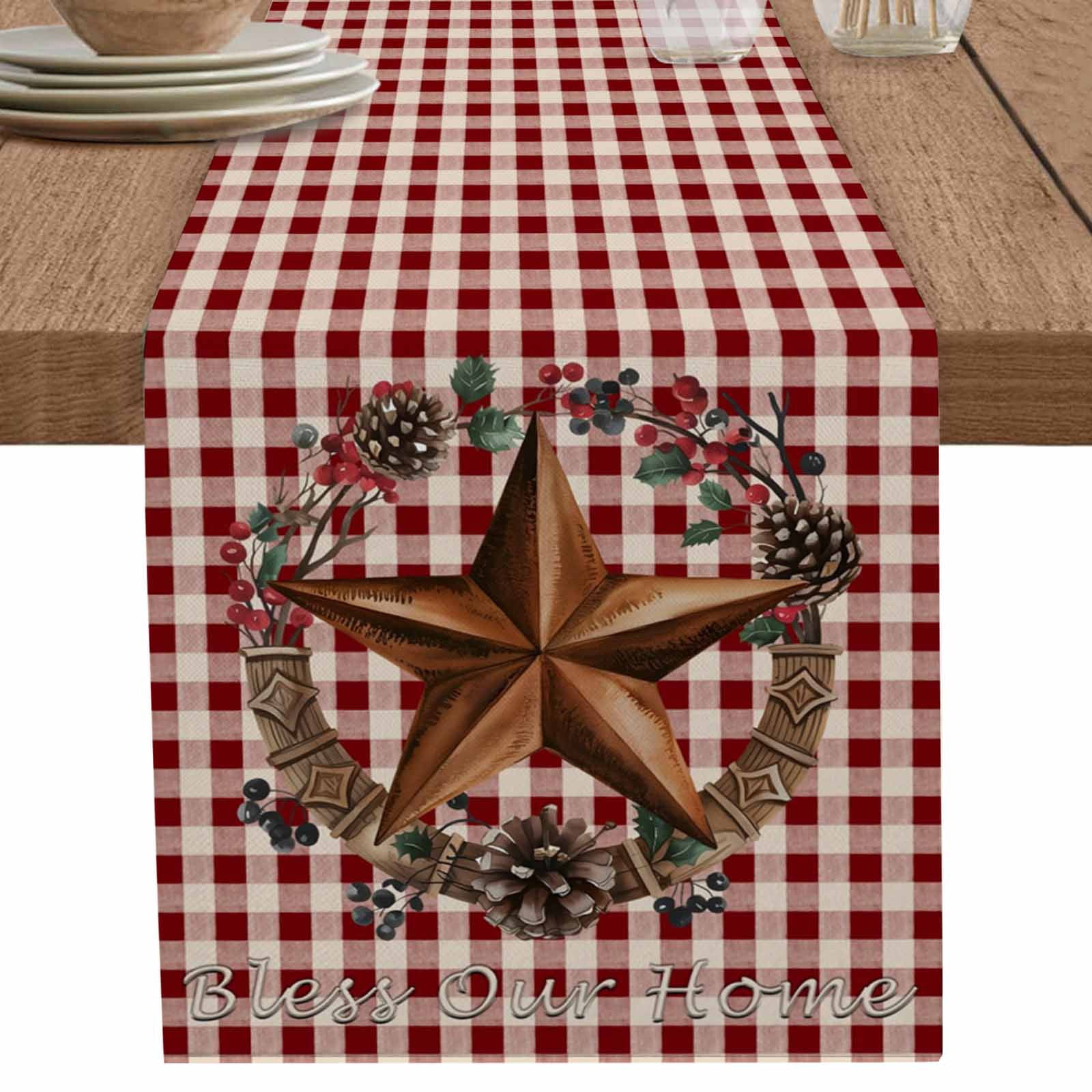 nqOlkjepod Star Plaid Table Runner 48 Inches Long Farmhouse Dress ...