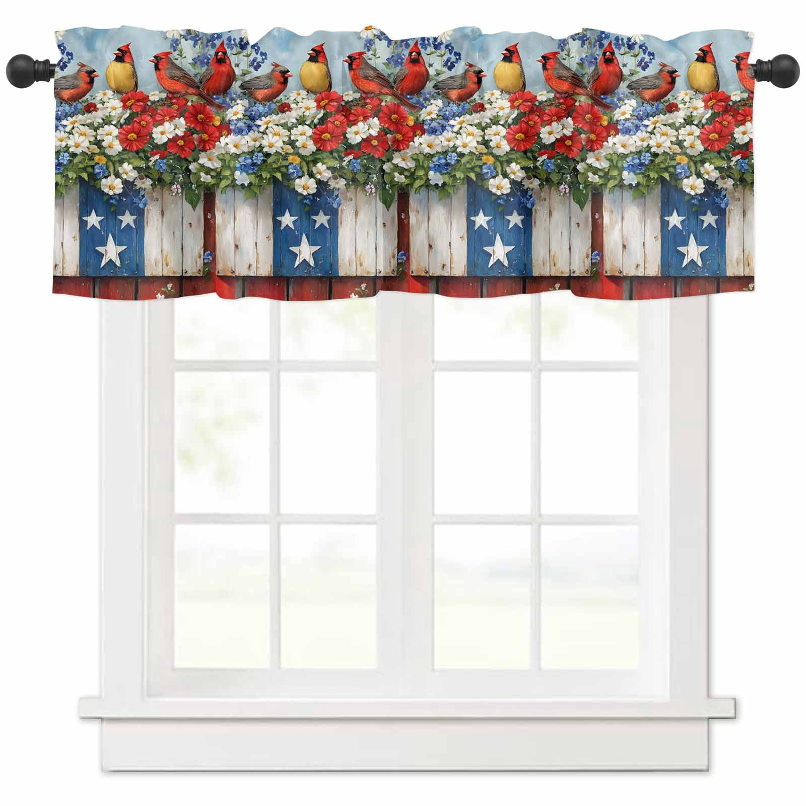 nqOlkjepod Star Stripe Flag Farmhouse Short Window Curtain Valances ...