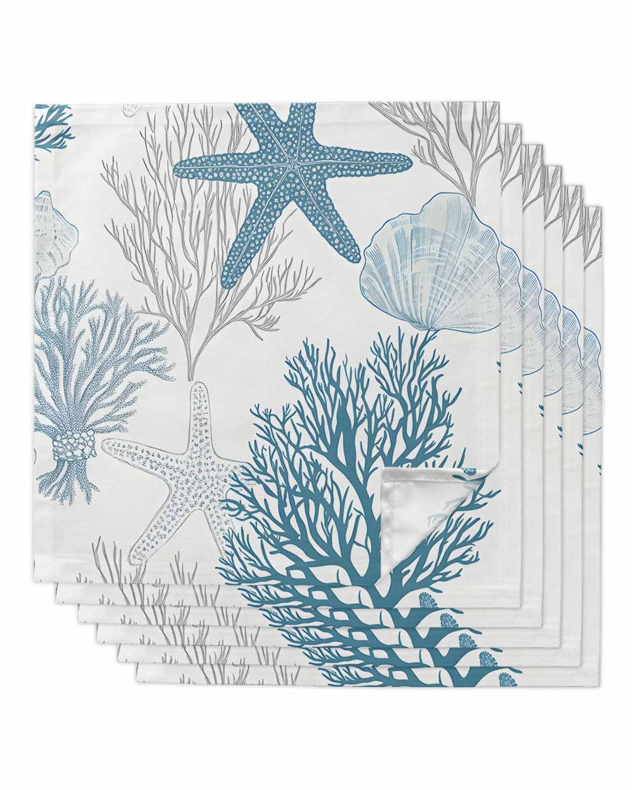 nqOlkjepod Starfish Coastal Cloth Napkins Set of 6 Reusable Dinner ...
