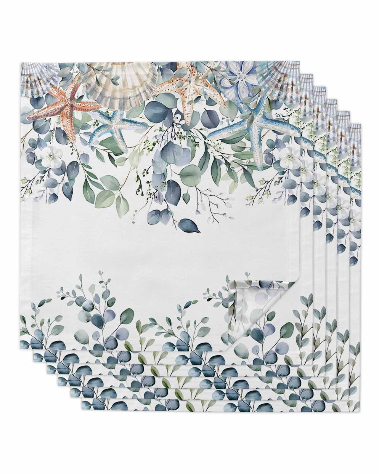nqOlkjepod Starfish Eucalyptus Leaves Cloth Napkins Set of 6 Reusable ...