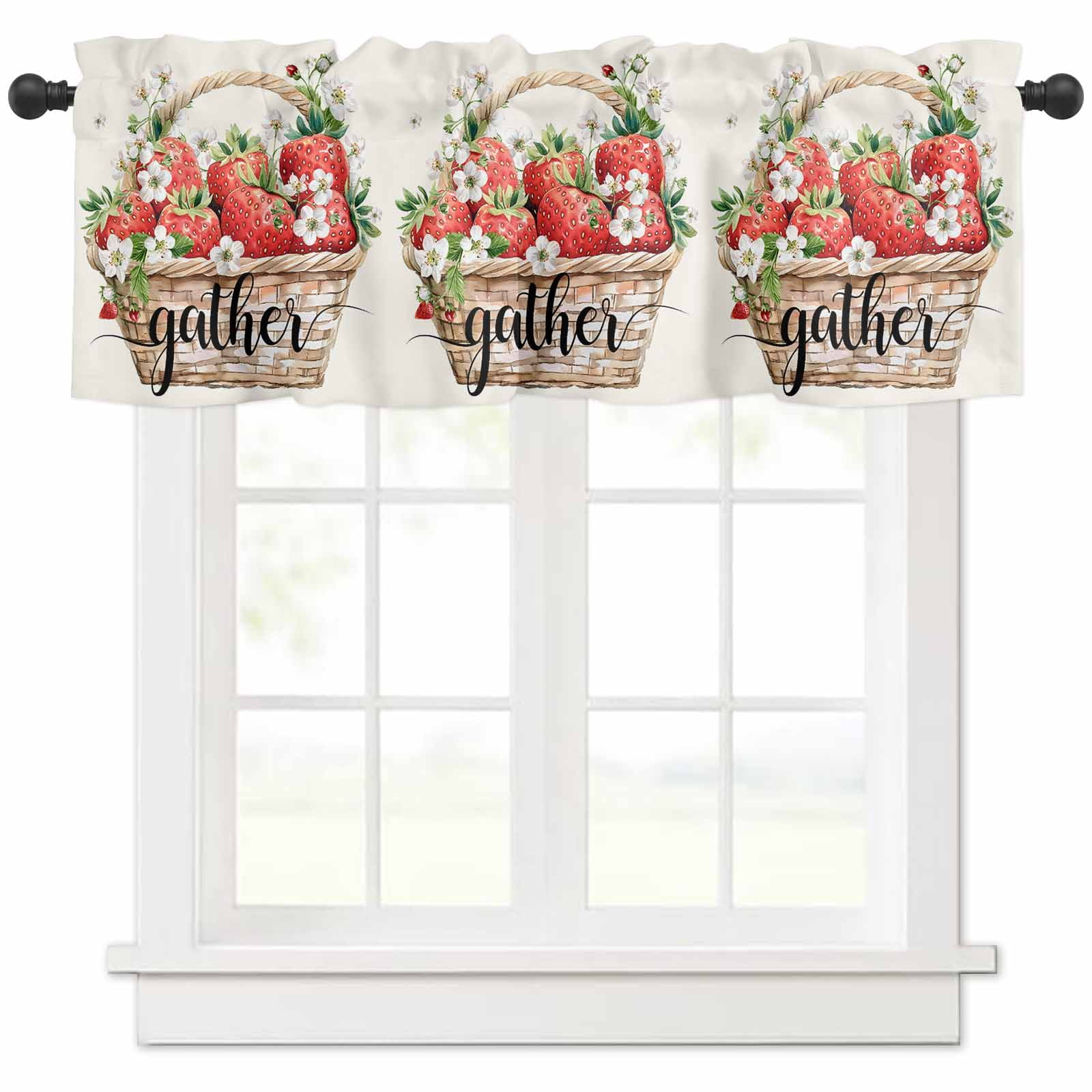 nqOlkjepod Strawberry Farmhouse Short Window Curtain Valances, Summer ...