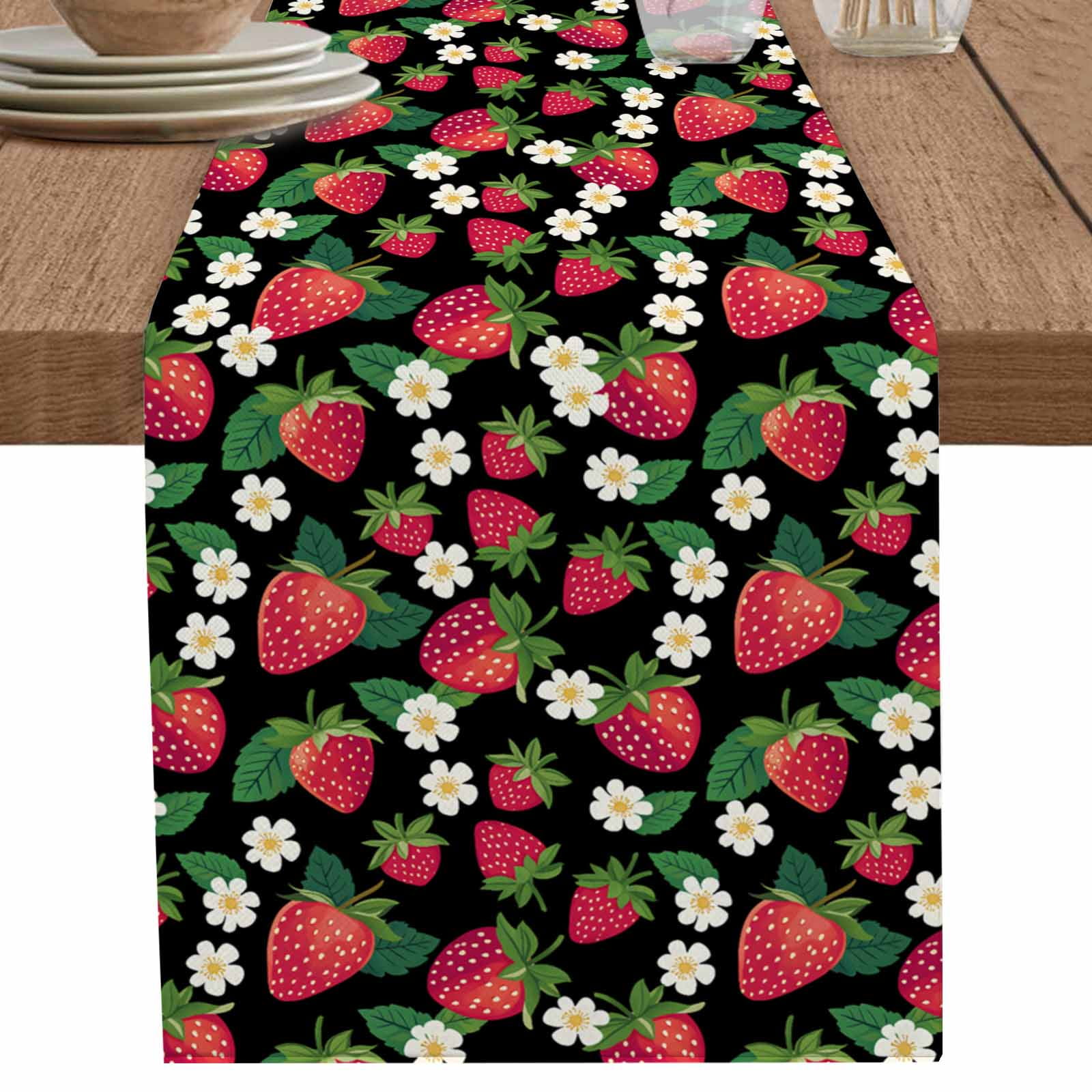 nqOlkjepod Strawberry Rustic Table Runner 72 Inches Long Farmhouse ...