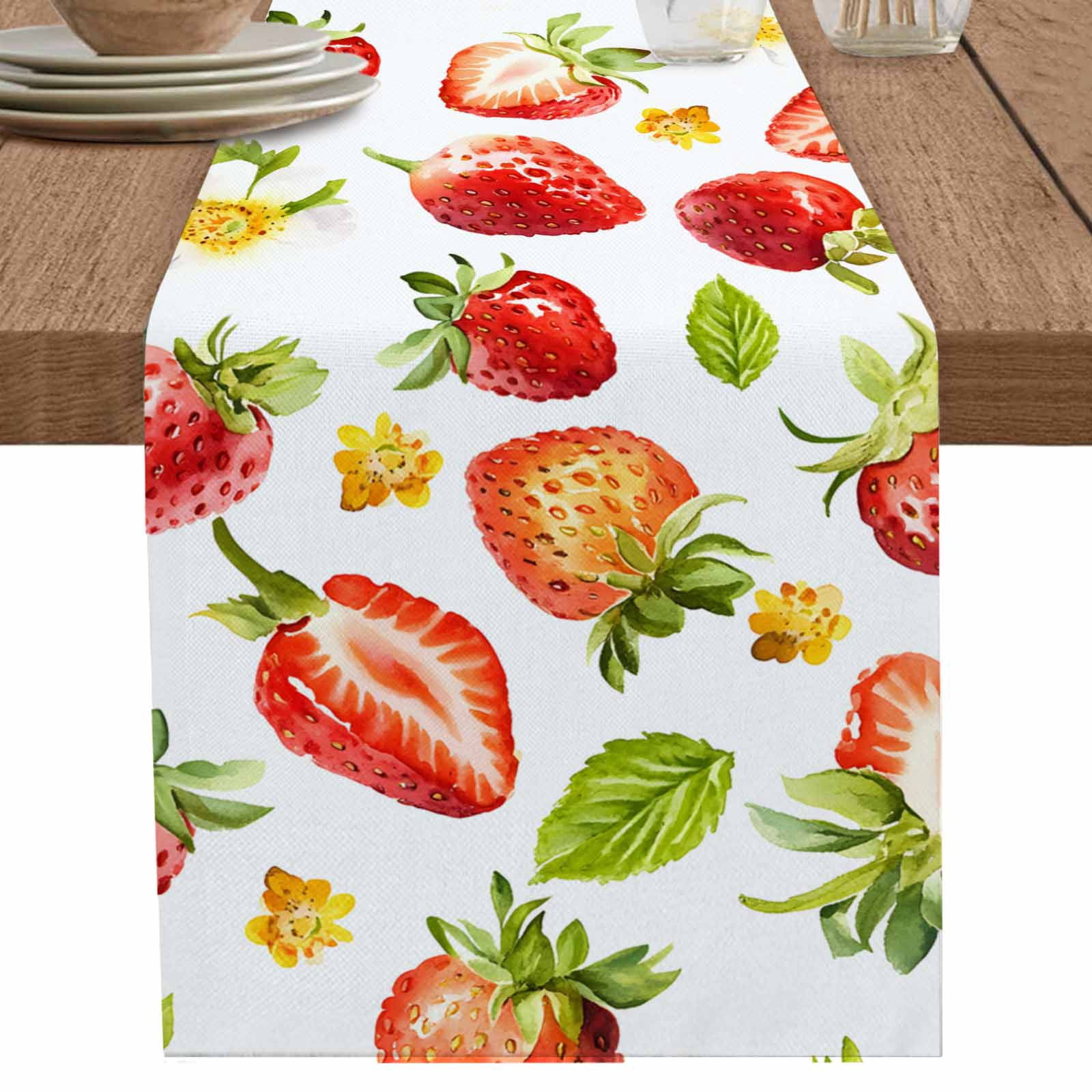 nqOlkjepod Strawberry Table Runner 72 Inches Long Farmhouse Dress ...