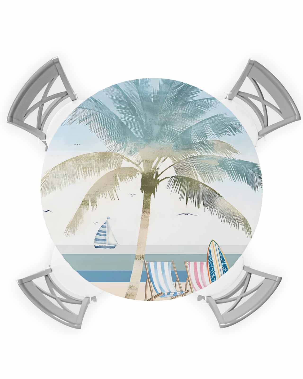 nqOlkjepod Summer Beach Chair Round Tablecloth, Fitted Table Cover with ...
