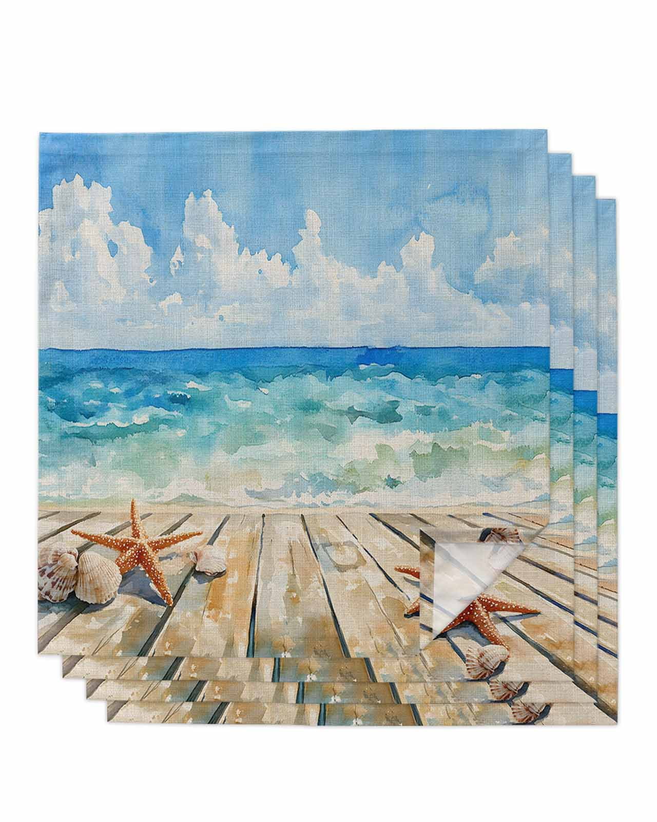 nqOlkjepod Summer Beach Cloth Napkins Set of 4 Reusable Dinner Napkins ...