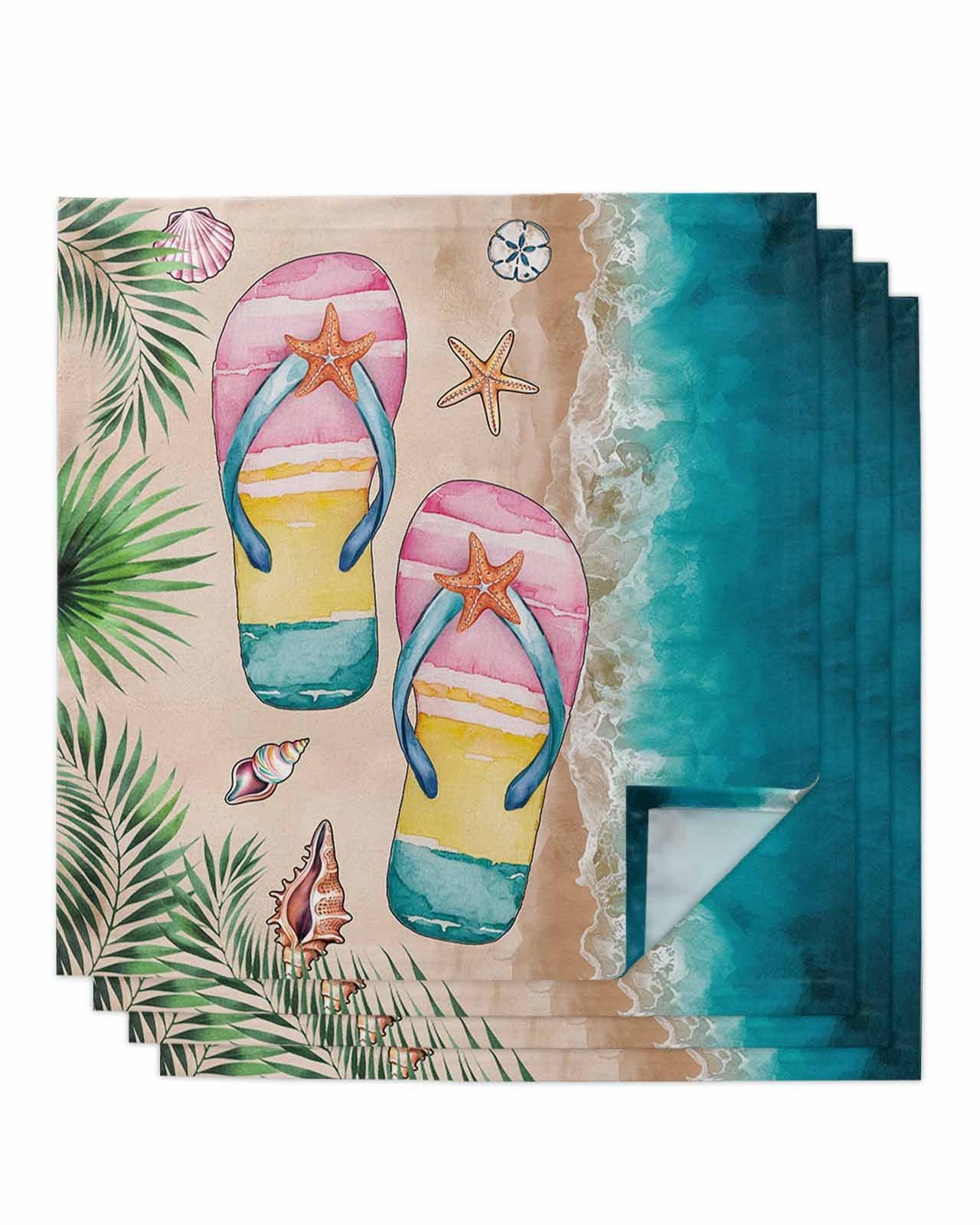 nqOlkjepod Summer Beach Coastal Cloth Napkins Set of 4 Reusable Dinner ...