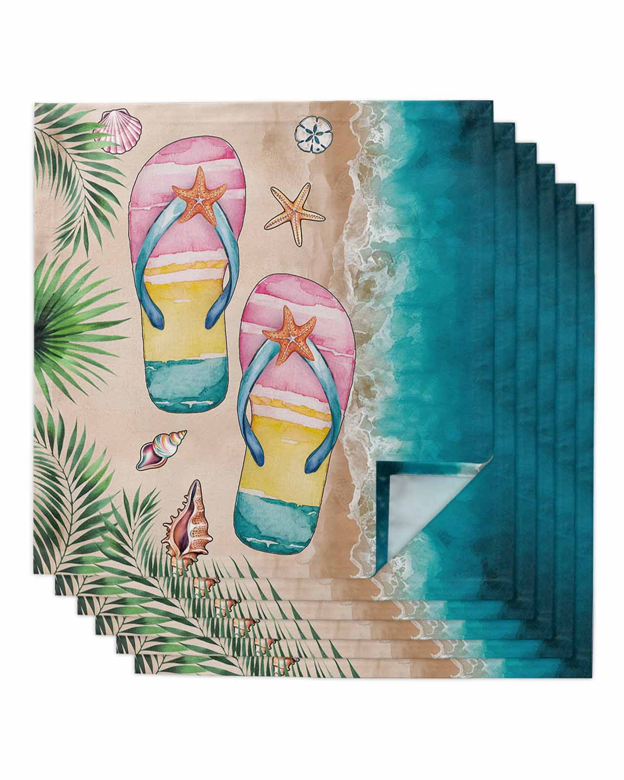 nqOlkjepod Summer Beach Coastal Cloth Napkins Set of 6 Reusable Dinner ...
