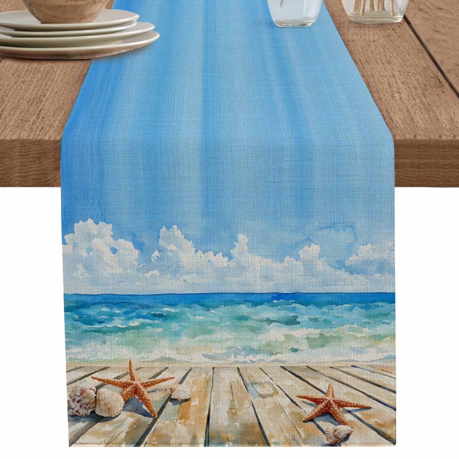 nqOlkjepod Summer Beach Table Runner 72 Inches Long Farmhouse Dress Scarves, Coastal Starfish ...