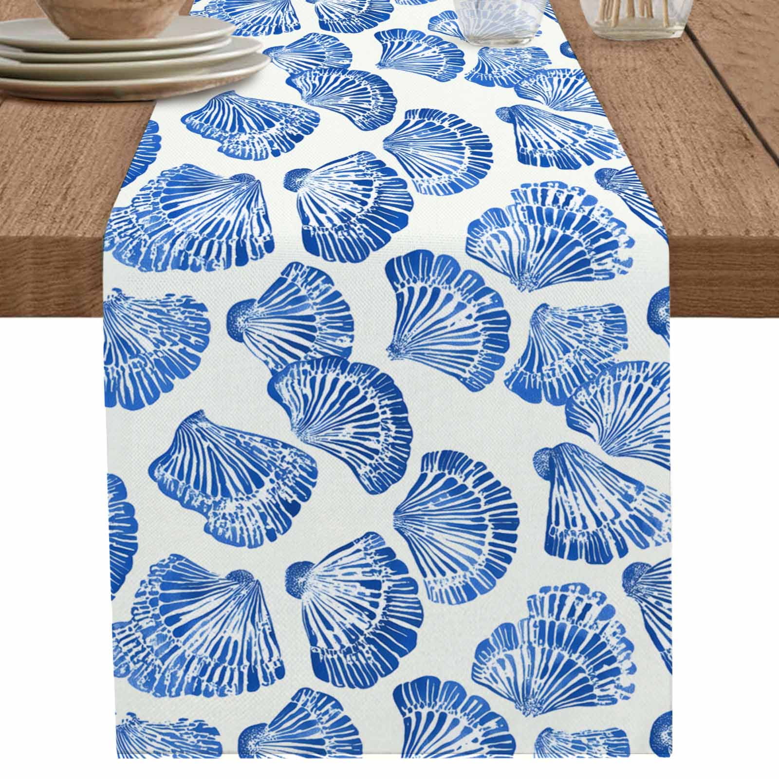 nqOlkjepod Summer Blue Conch Table Runner 72 Inches Long Farmhouse ...