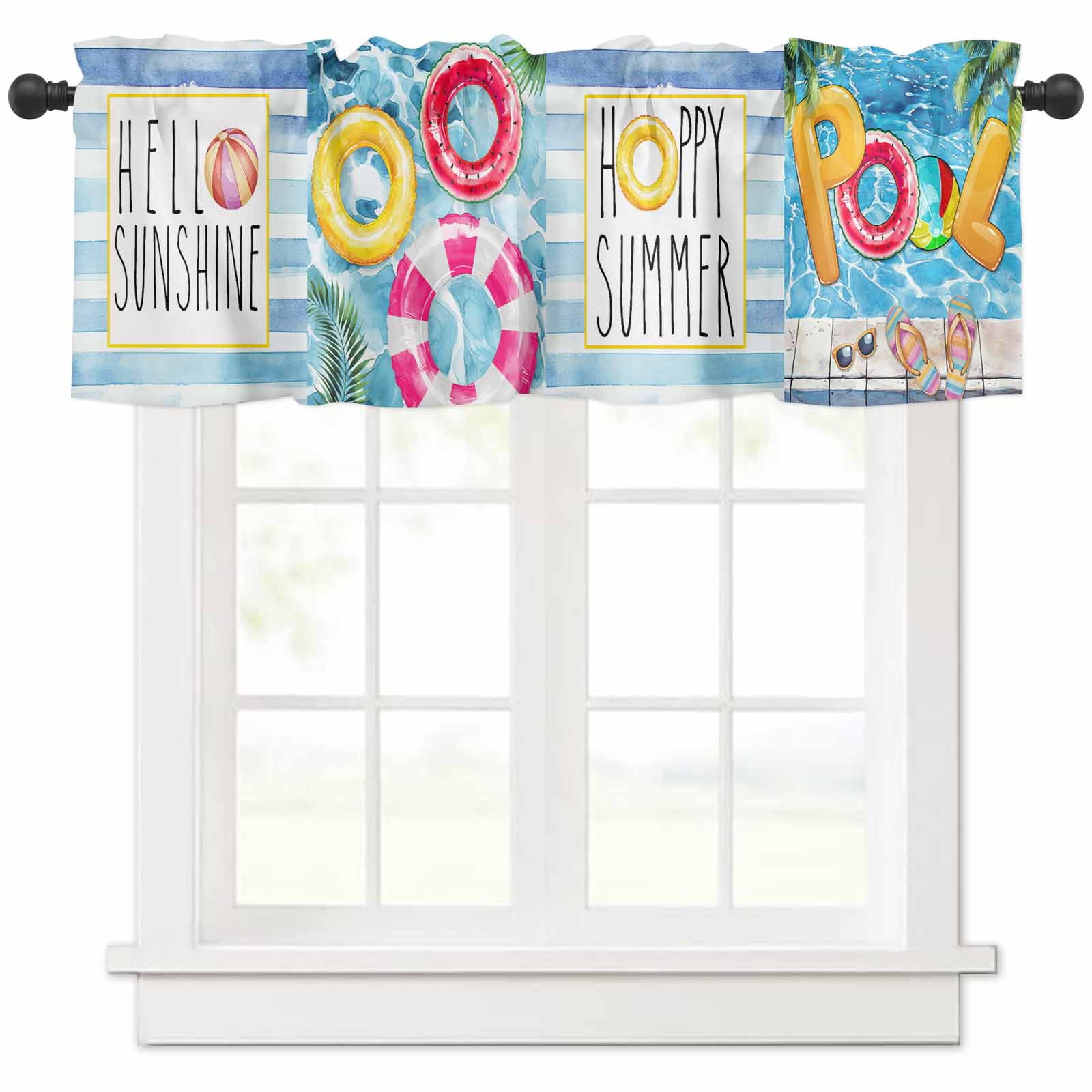 nqOlkjepod Summer Blue Pool Farmhouse Short Window Curtain Valances ...