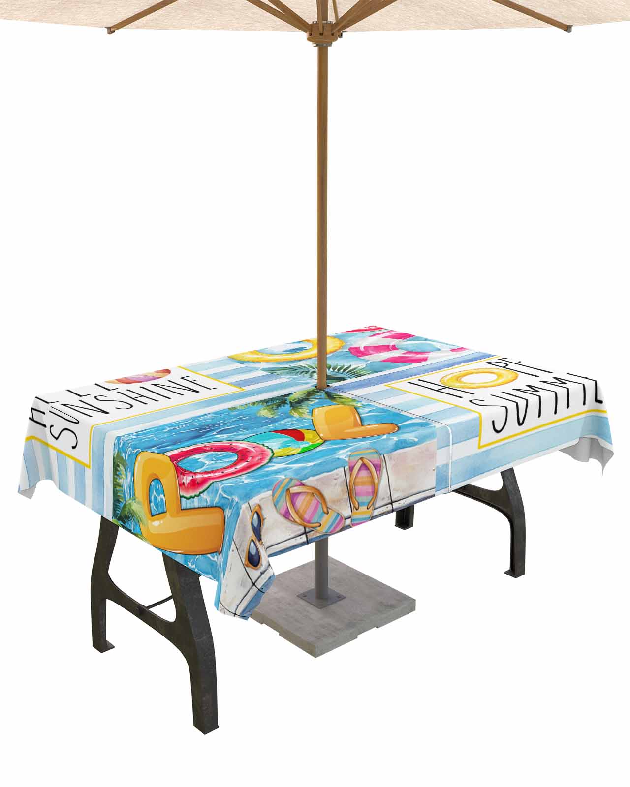 nqOlkjepod Summer Blue Pool Outdoor Tablecloth with Umbrella Hole ...