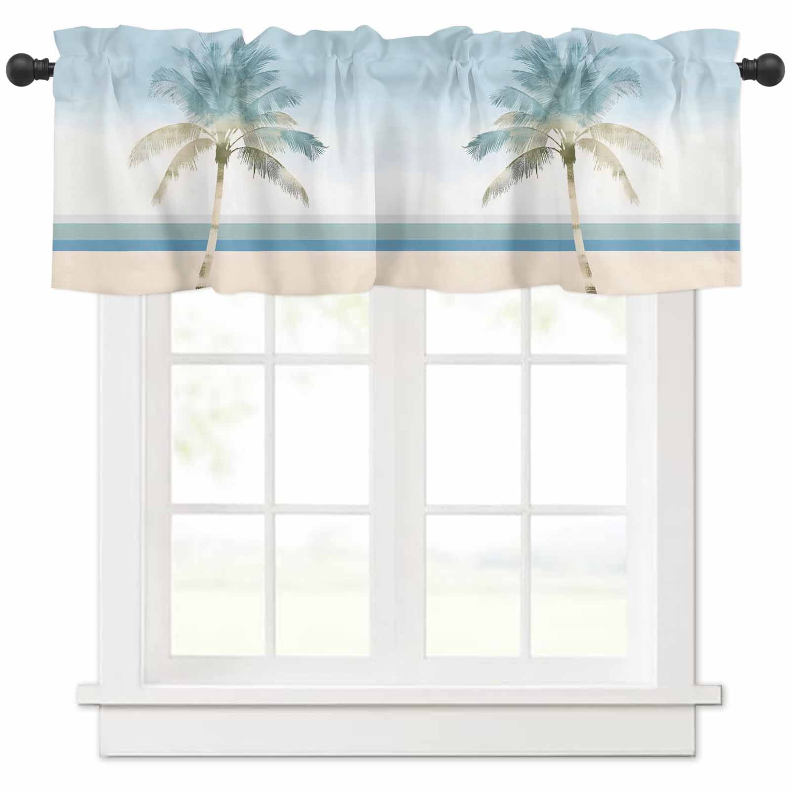 nqOlkjepod Summer Coast Palm Trees Farmhouse Short Window Curtain ...
