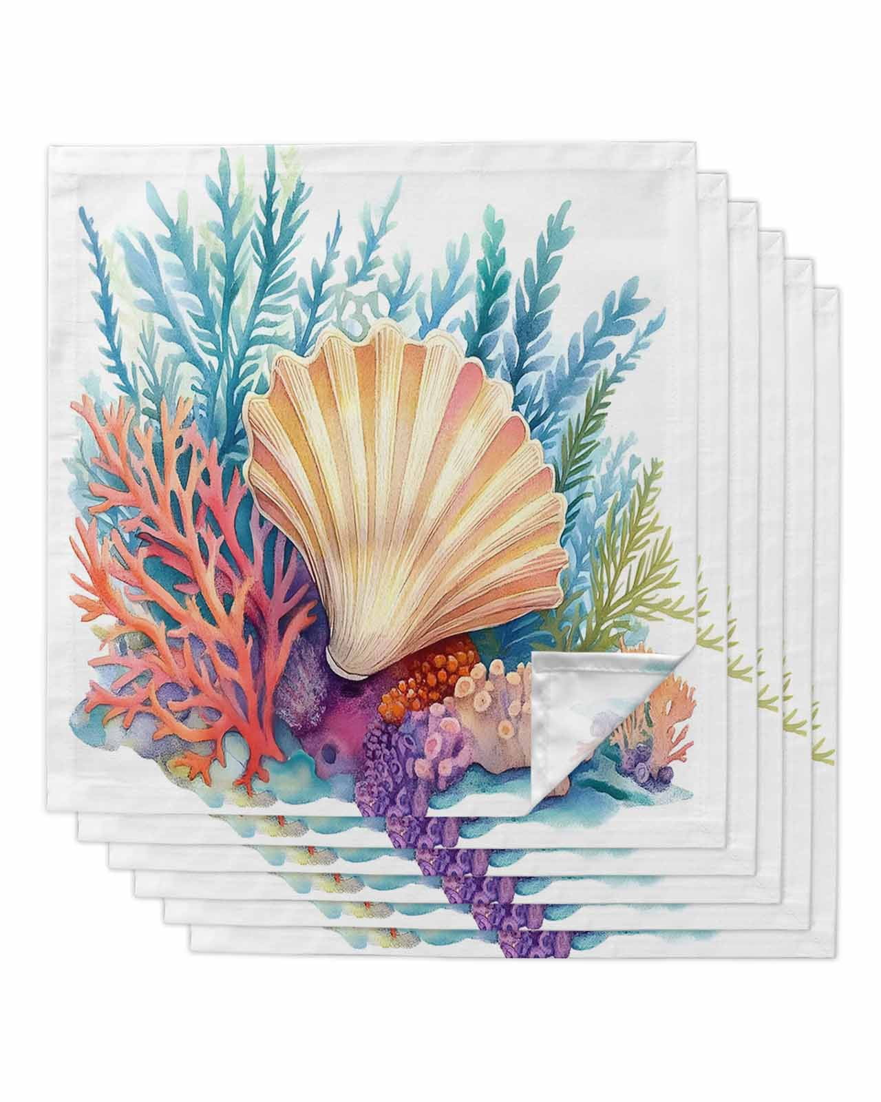 nqOlkjepod Summer Coastal Cloth Napkins Set of 6 Reusable Dinner ...