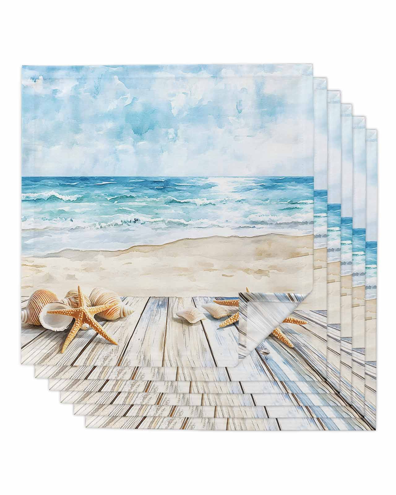 nqOlkjepod Summer Coastal Cloth Napkins Set of 6 Reusable Dinner ...
