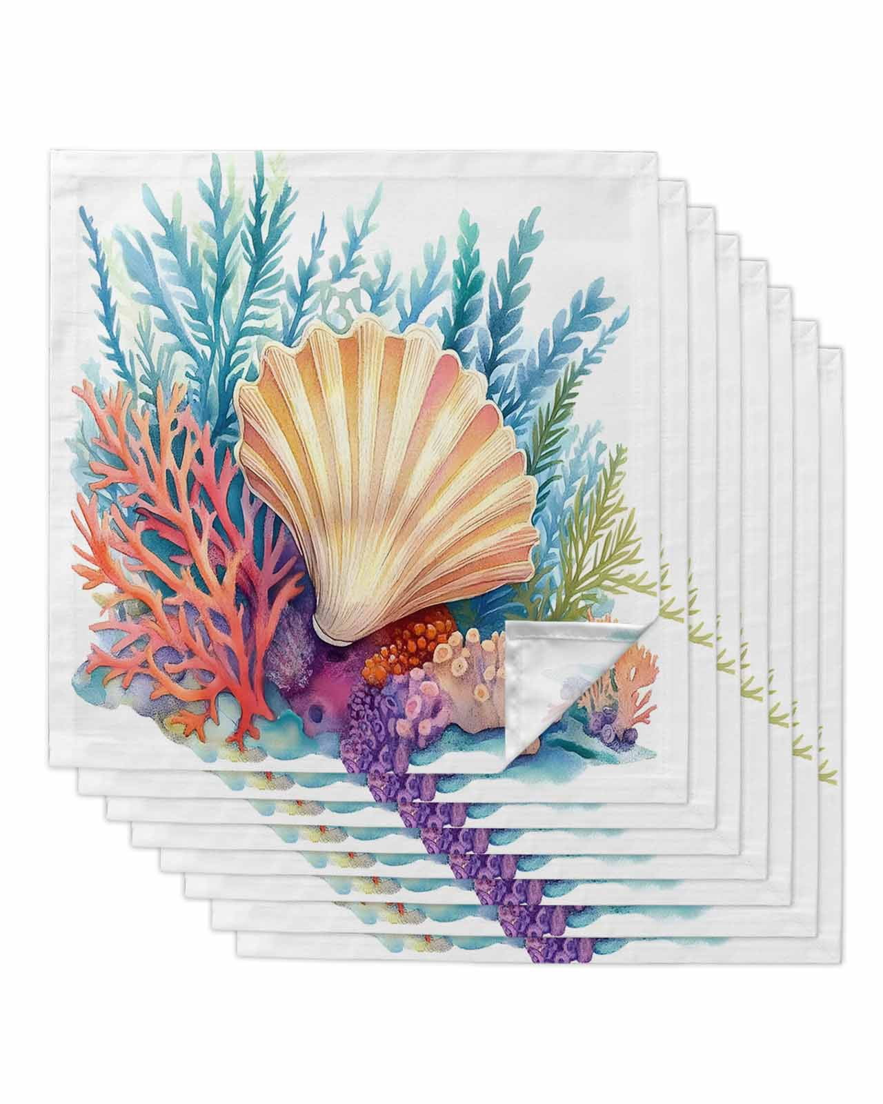 nqOlkjepod Summer Coastal Cloth Napkins Set of 8 Reusable Dinner ...