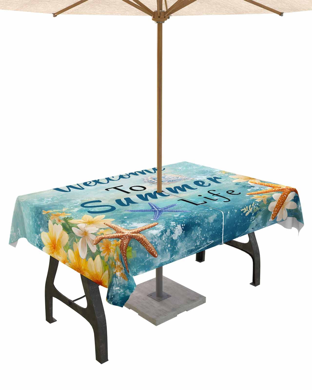 nqOlkjepod Summer Coastal Outdoor Tablecloth with Umbrella Hole ...
