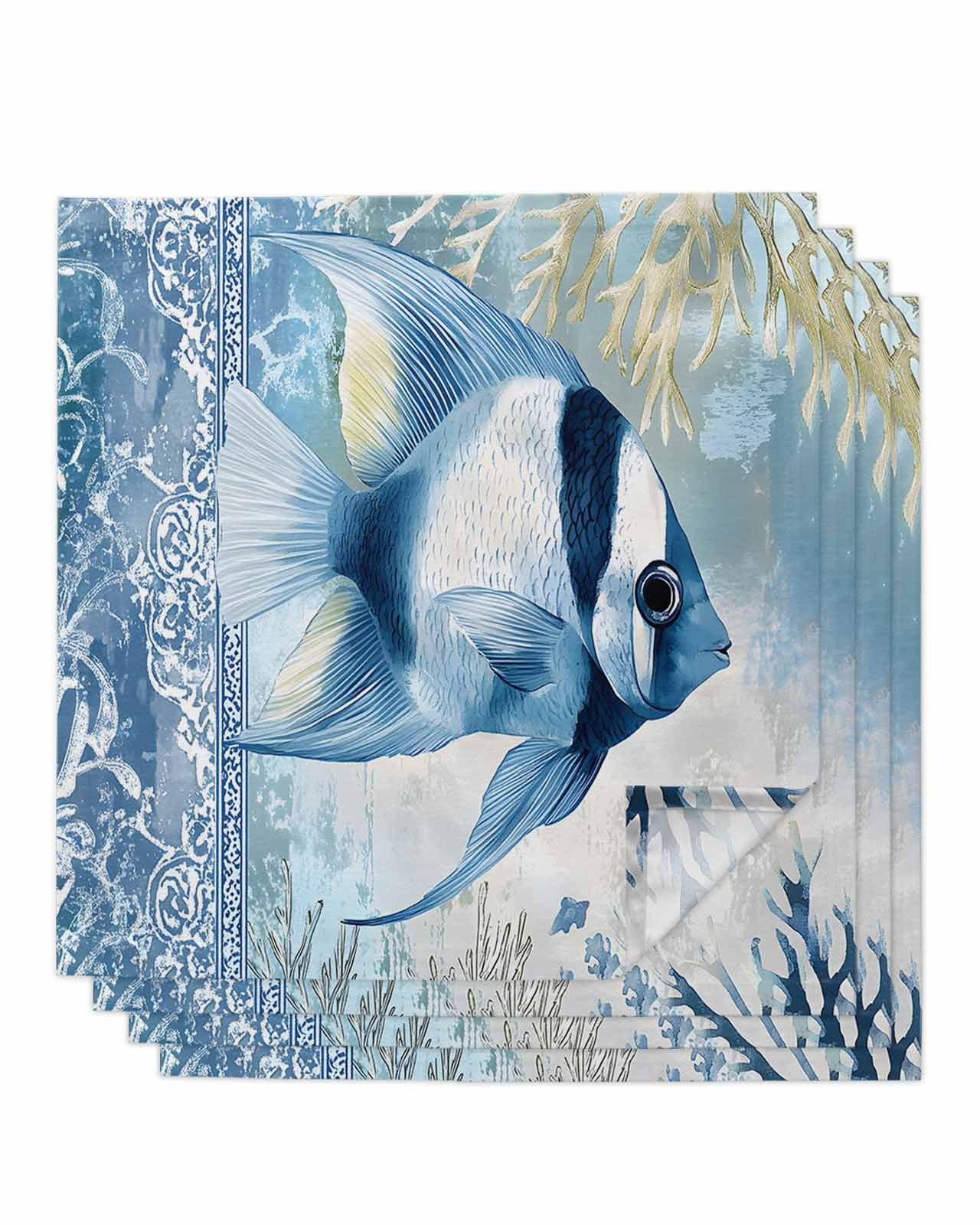 nqOlkjepod Summer Fish Cloth Napkins Set of 4 Reusable Dinner Napkins ...