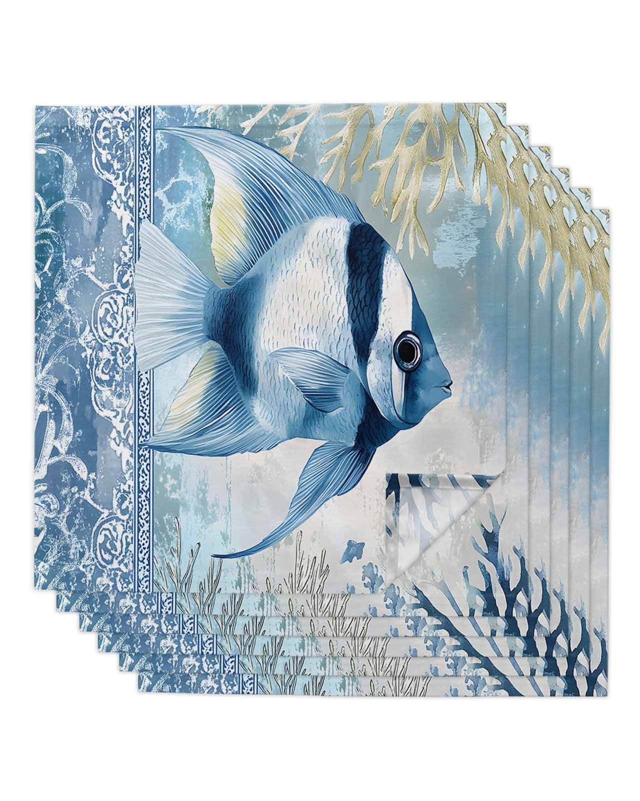 nqOlkjepod Summer Fish Cloth Napkins Set of 6 Reusable Dinner Napkins ...