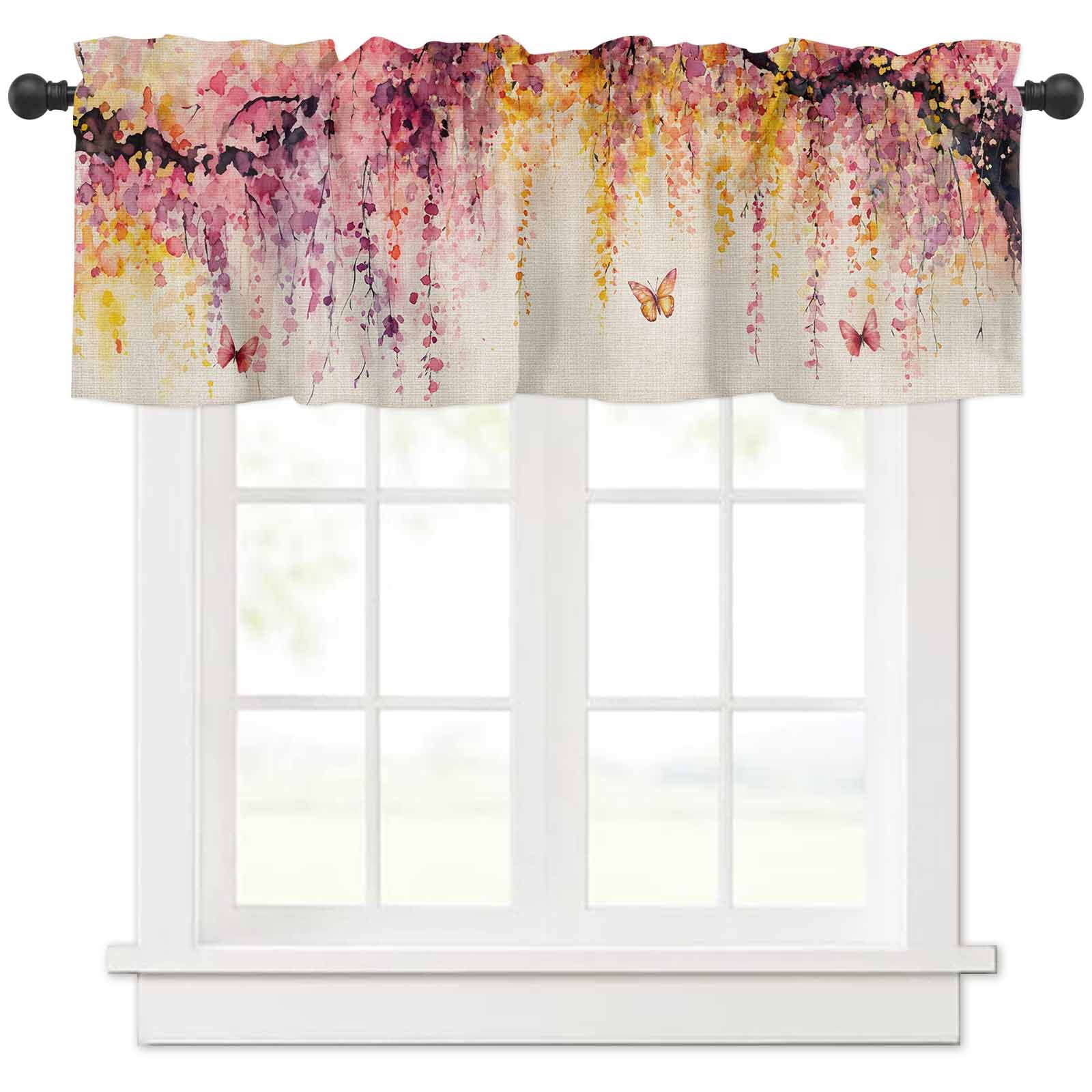 nqOlkjepod Summer Flowers Farmhouse Short Window Curtain Valances ...