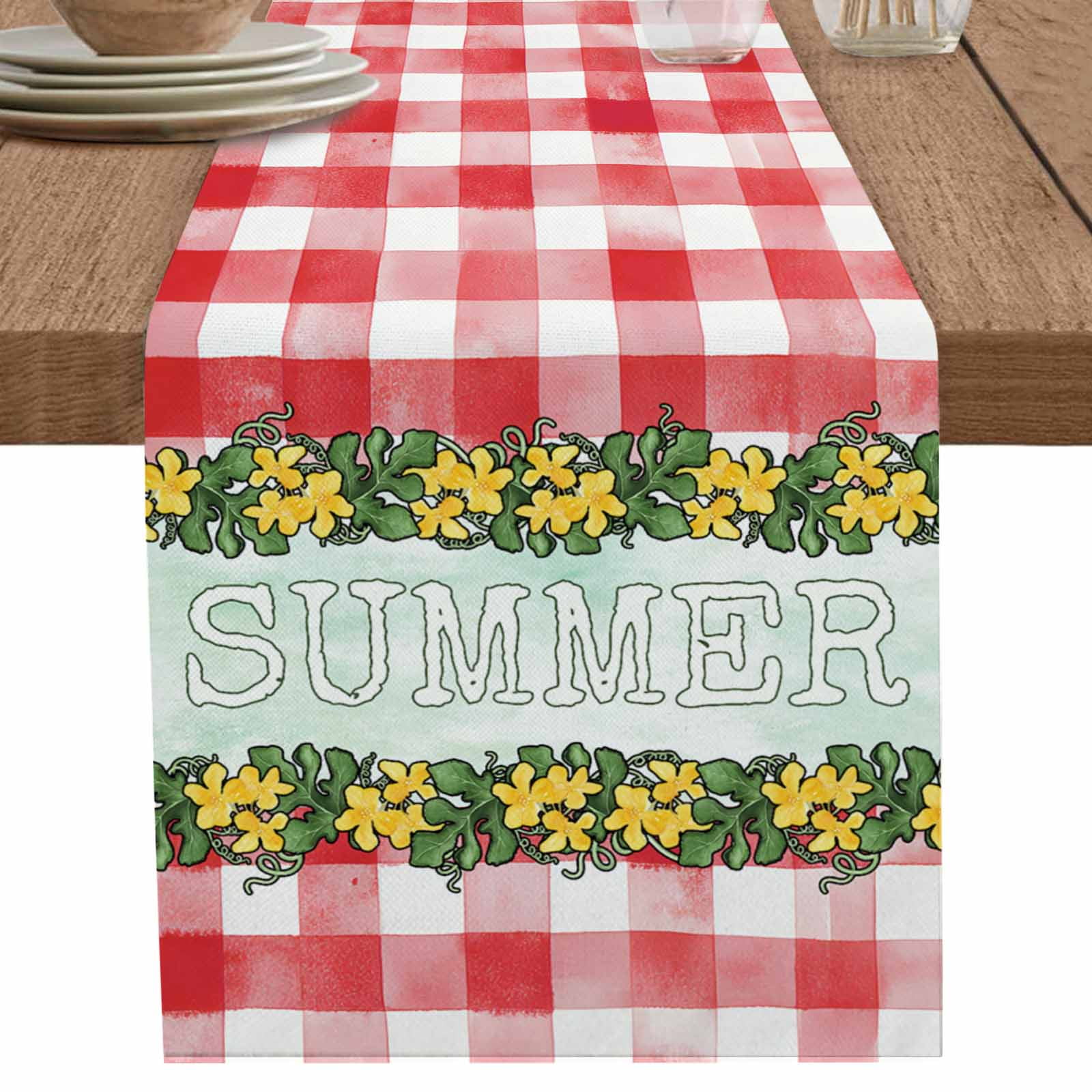 nqOlkjepod Summer Flowers Table Runner 72 Inches Long Farmhouse Dress ...