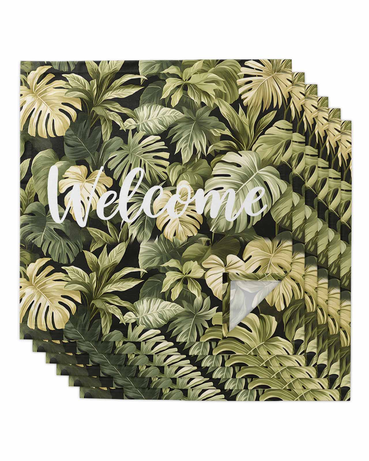 nqOlkjepod Summer Green Leaf Cloth Napkins Set of 6 Reusable Dinner ...