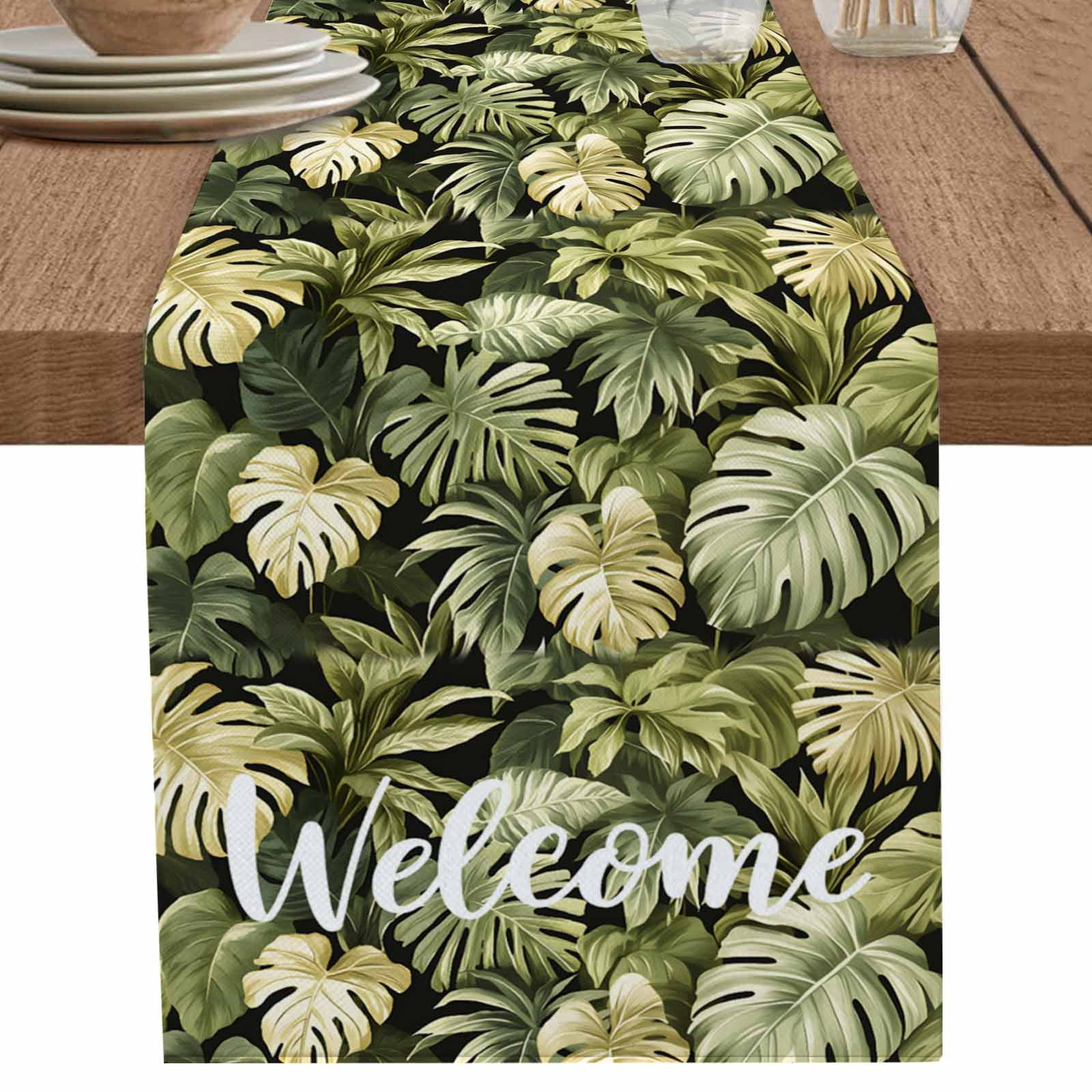 nqOlkjepod Summer Green Leaf Table Runner 90 Inches Long Farmhouse ...