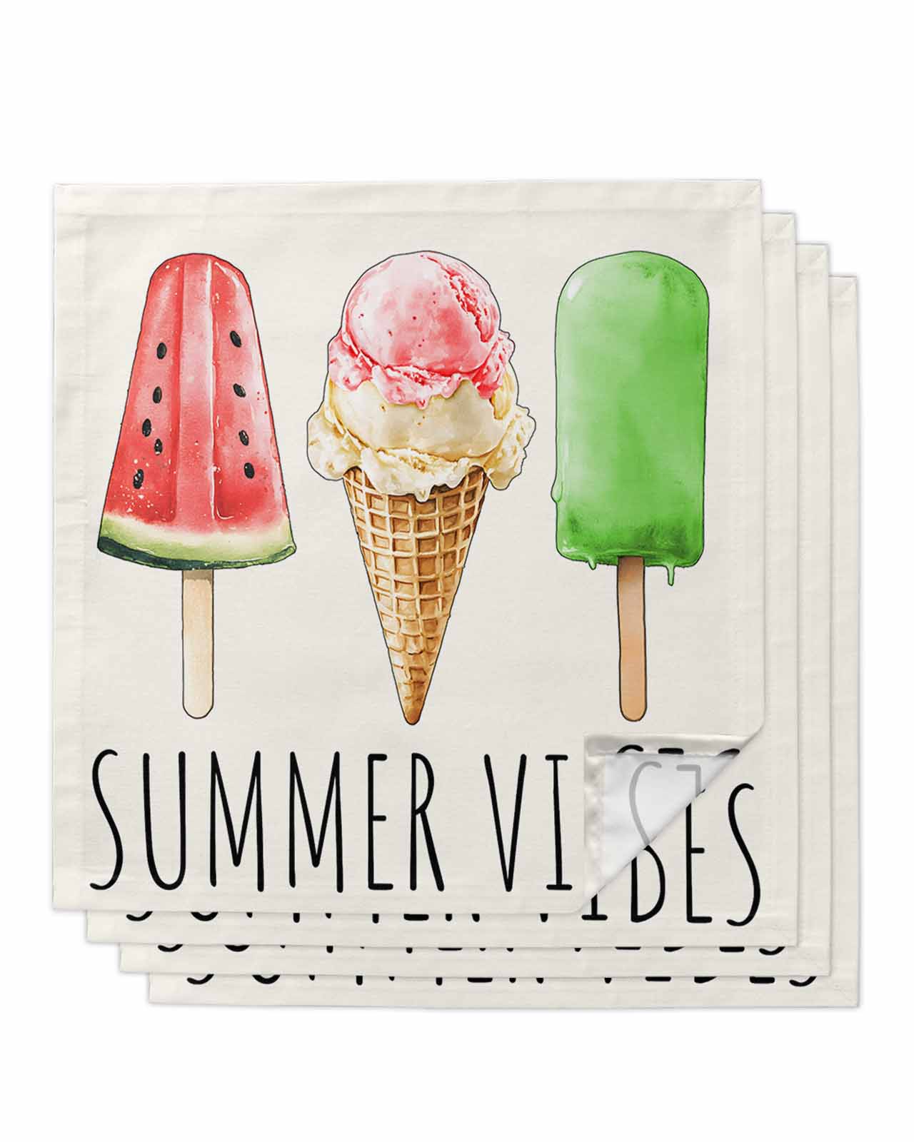 nqOlkjepod Summer Ice Cream Cloth Napkins Set of 4 Reusable Dinner ...