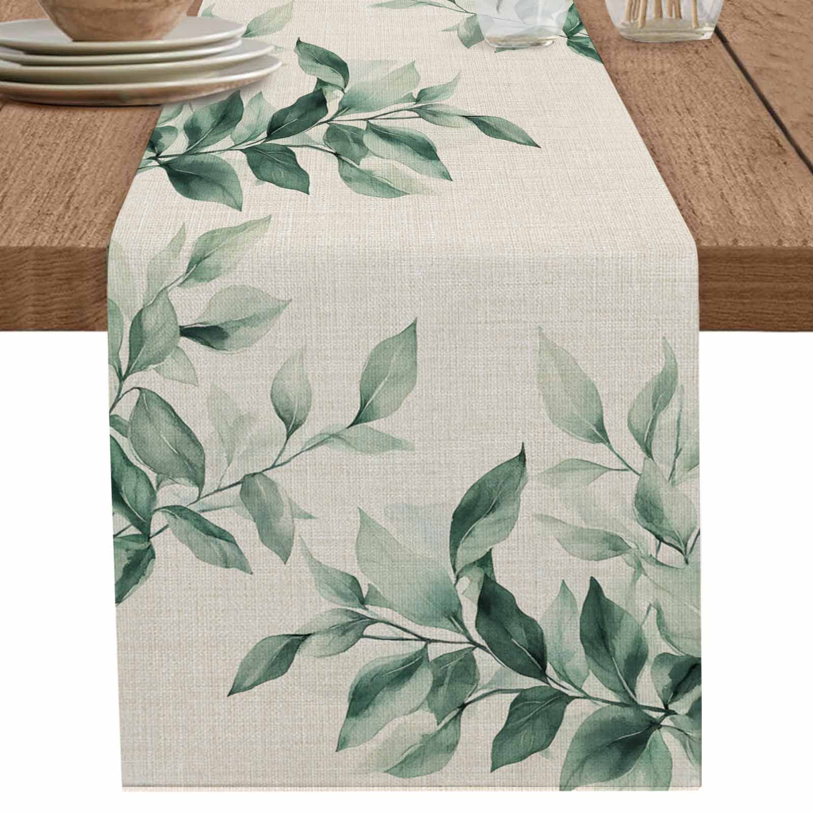 nqOlkjepod Summer Leaves Table Runner 48 Inches Long Farmhouse Dress ...