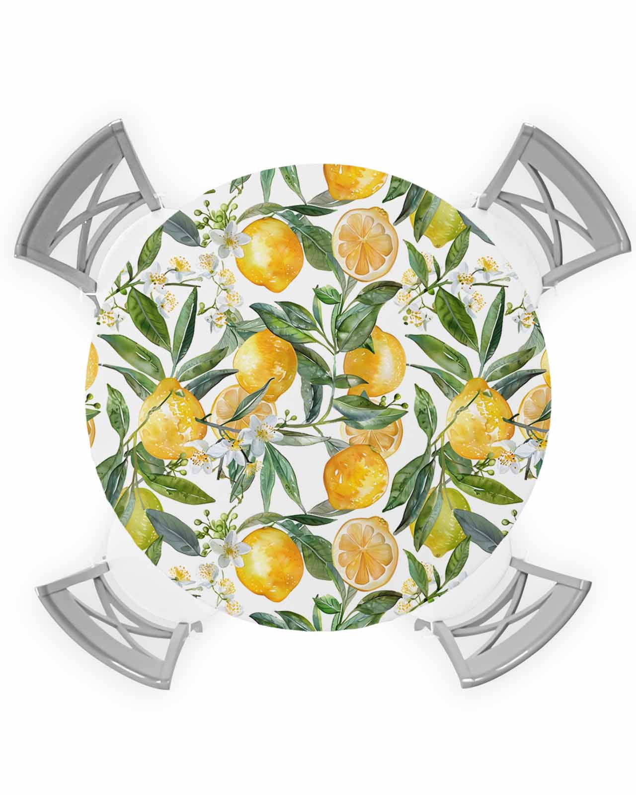 nqOlkjepod Summer Lemon Round Tablecloth, Fitted Table Cover with ...