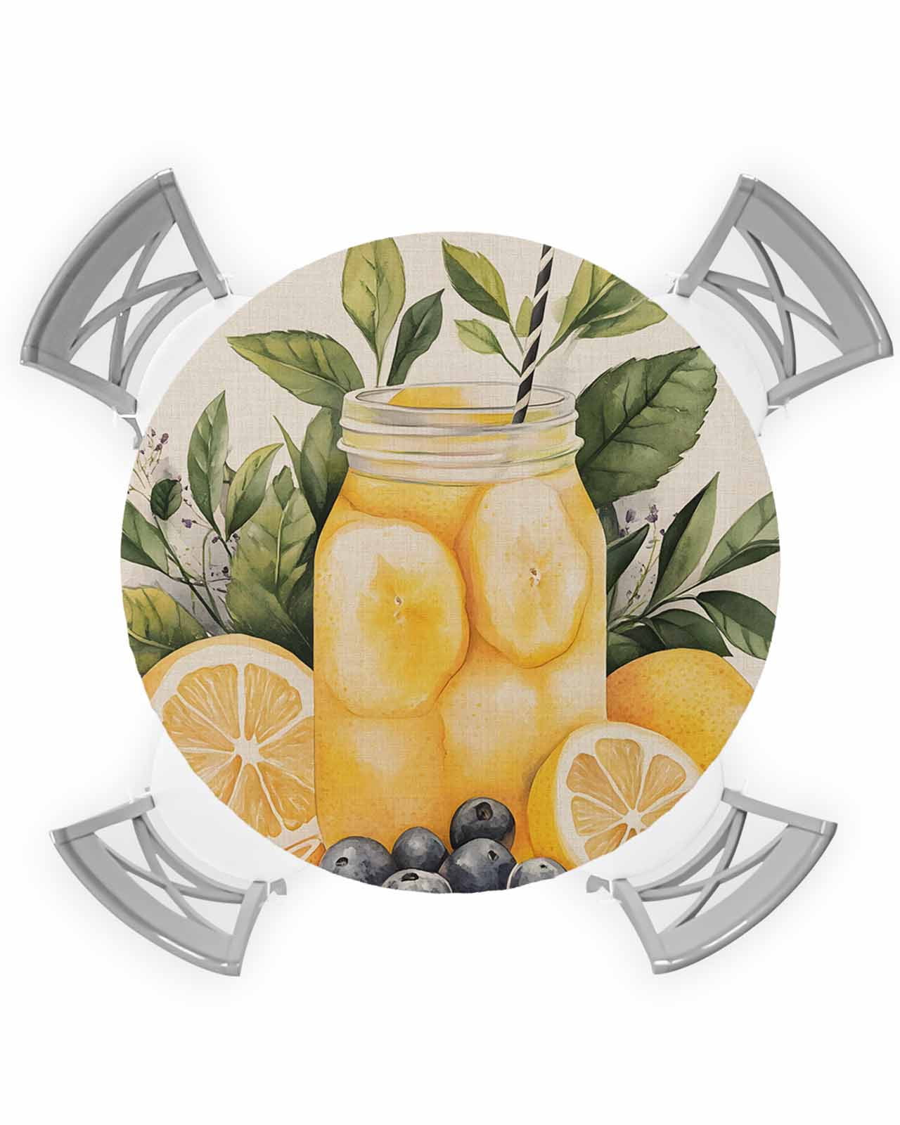 nqOlkjepod Summer Lemon Round Tablecloth, Fitted Table Cover with ...