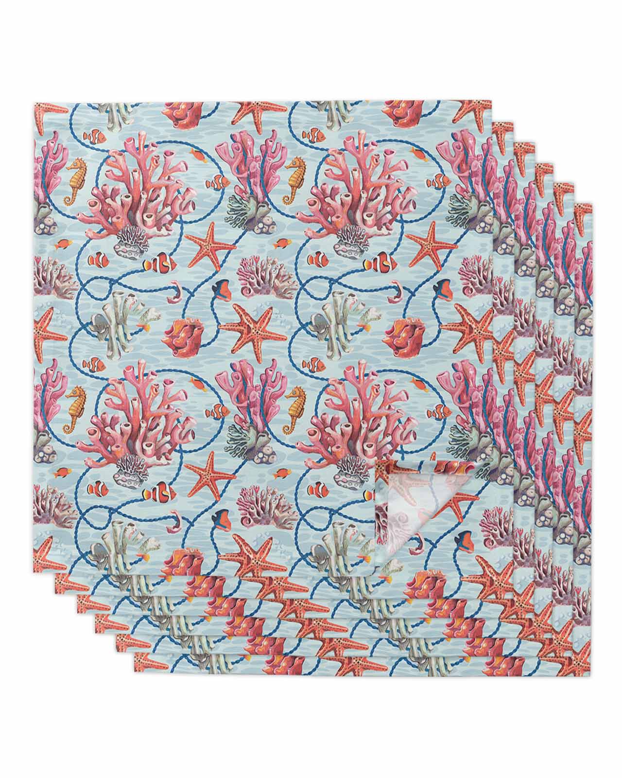 nqOlkjepod Summer Ocean Coral Cloth Napkins Set of 6 Reusable Dinner ...