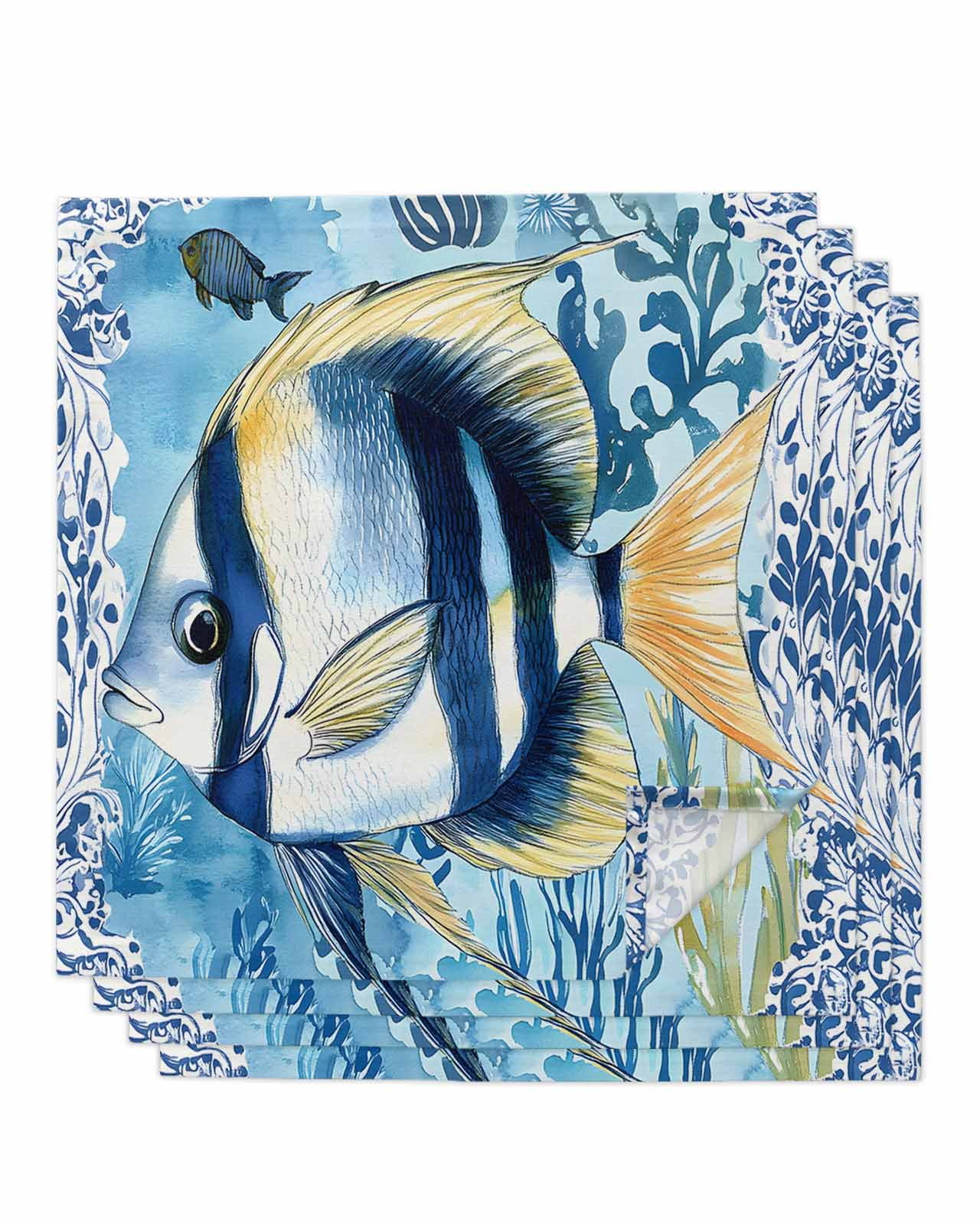 nqOlkjepod Summer Ocean Fish Cloth Napkins Set of 4 Reusable Dinner ...
